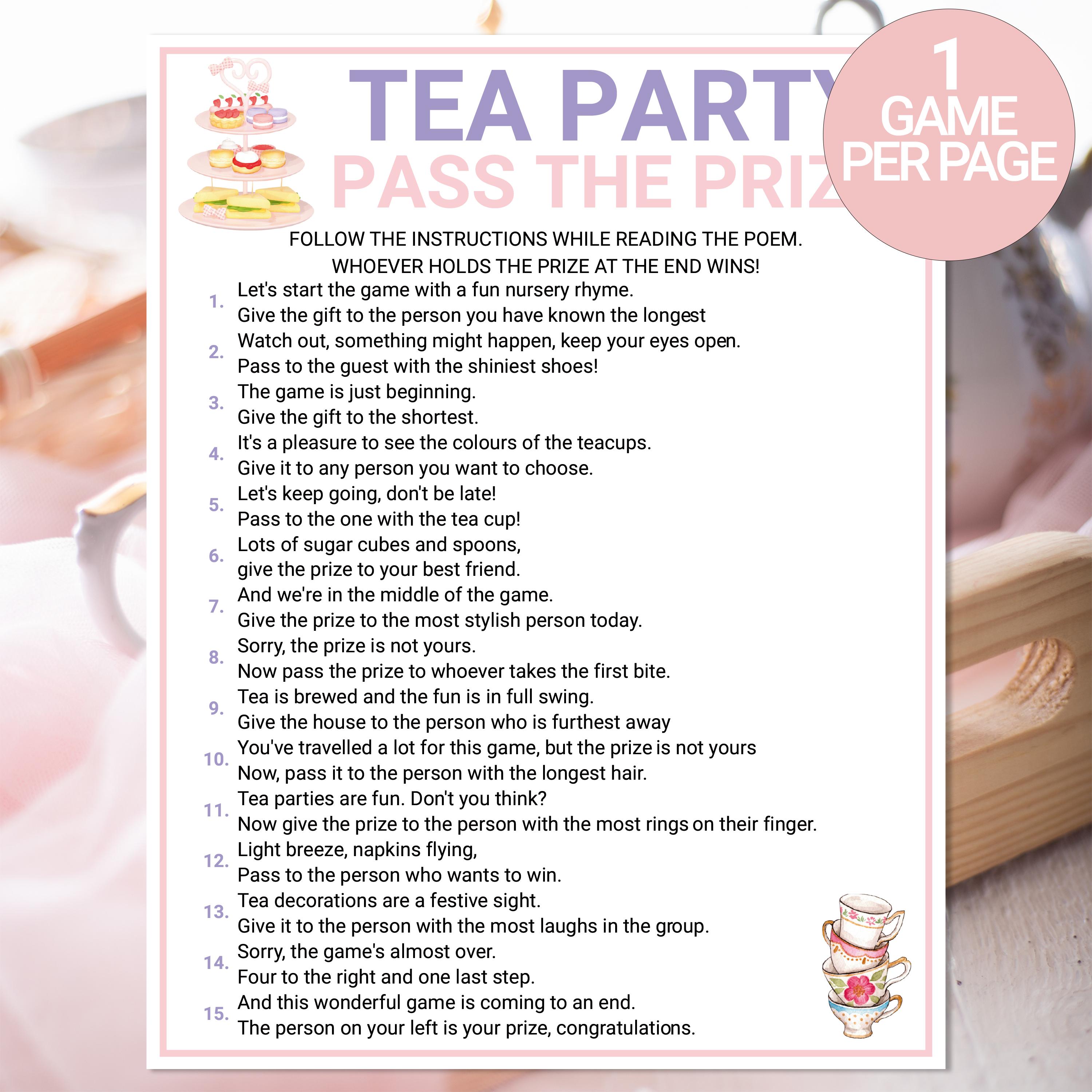 Tea Party Pass the Prize Game | Tea Party Pass the Gift Game | Bridal ...