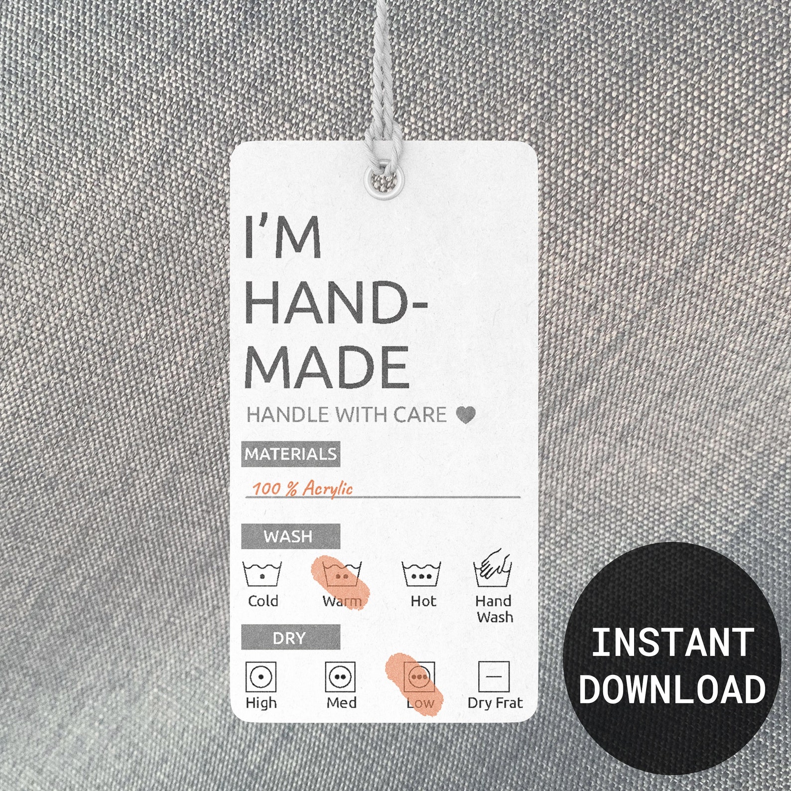 Printable Care Tags Labels Washing Instructions Card Apparel Care ...