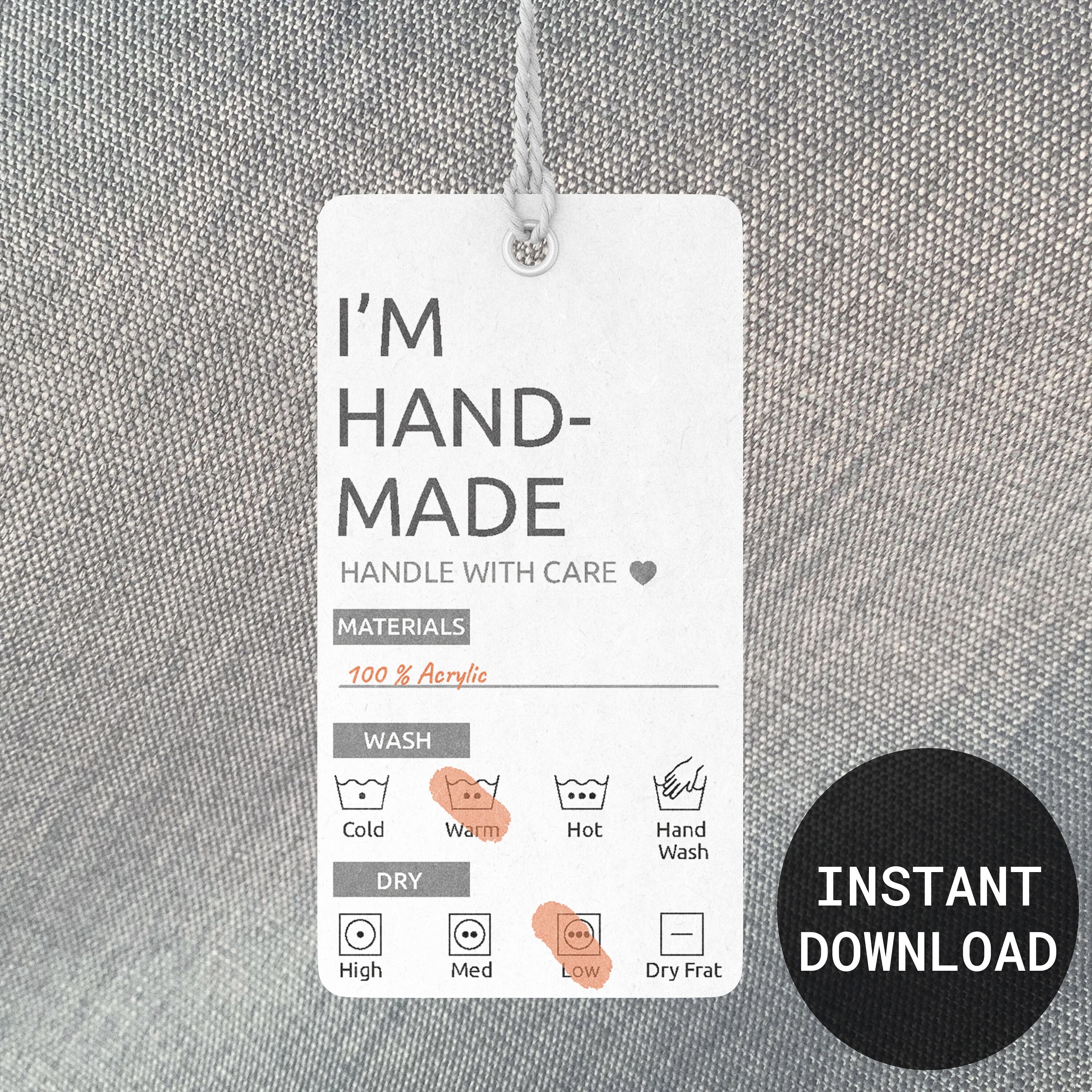 Printable Care Tags Labels Washing Instructions Card Apparel Care ...