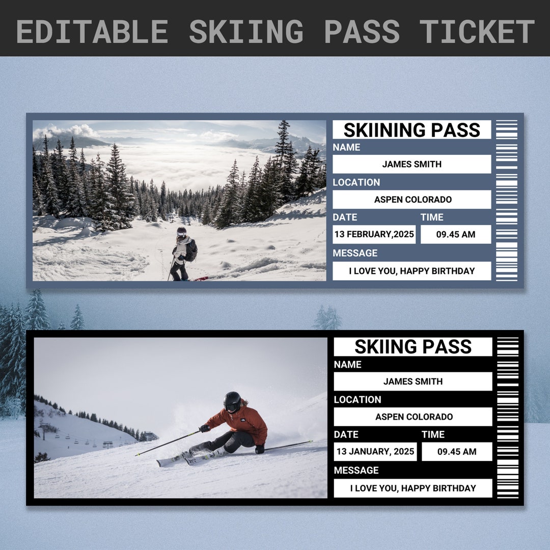 Editable Skiing Pass Ticket Template Skiing Pass Ticket Printable ...