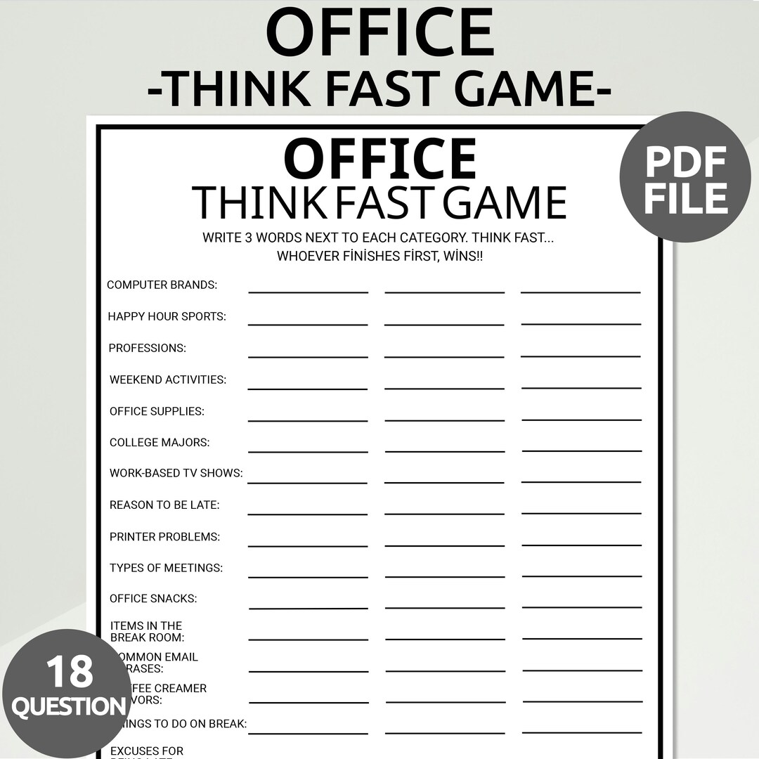 Printable Office Party Game | Office Think Fast Game | Team Building ...