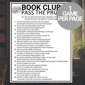 Book Club Pass the Prize Game | Book Club Pass the Gift Game ...