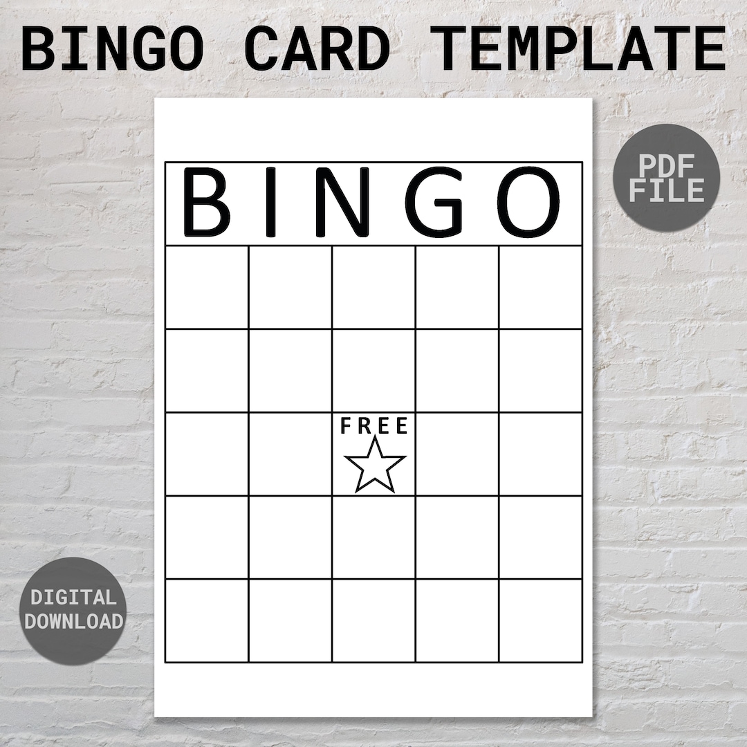 Blank Bingo Card Template Fun Bingo Party Game Printable Bingo Game ...