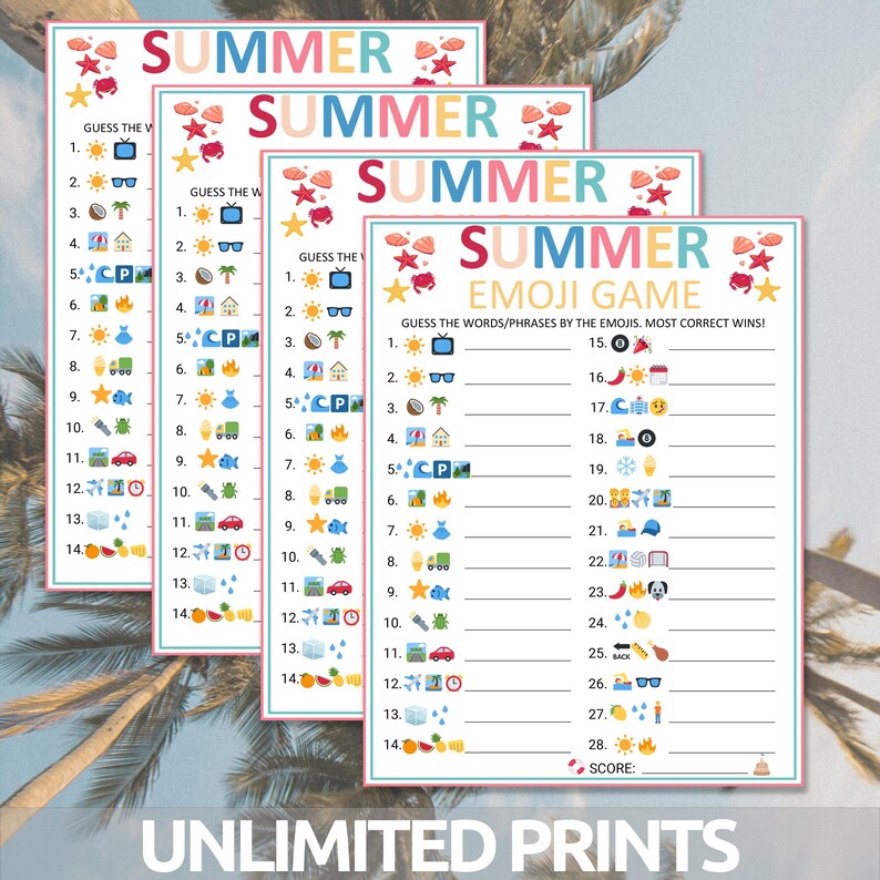 Summer Emoji Game | Summer Emoji Pictionary Game | Printable Summer ...
