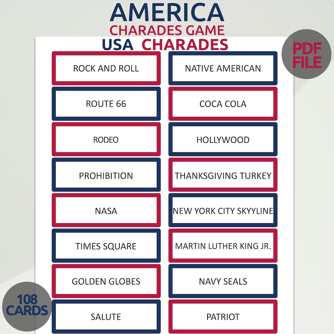 4th of July Charades Game | USA Charades | Independence Day Party Games ...