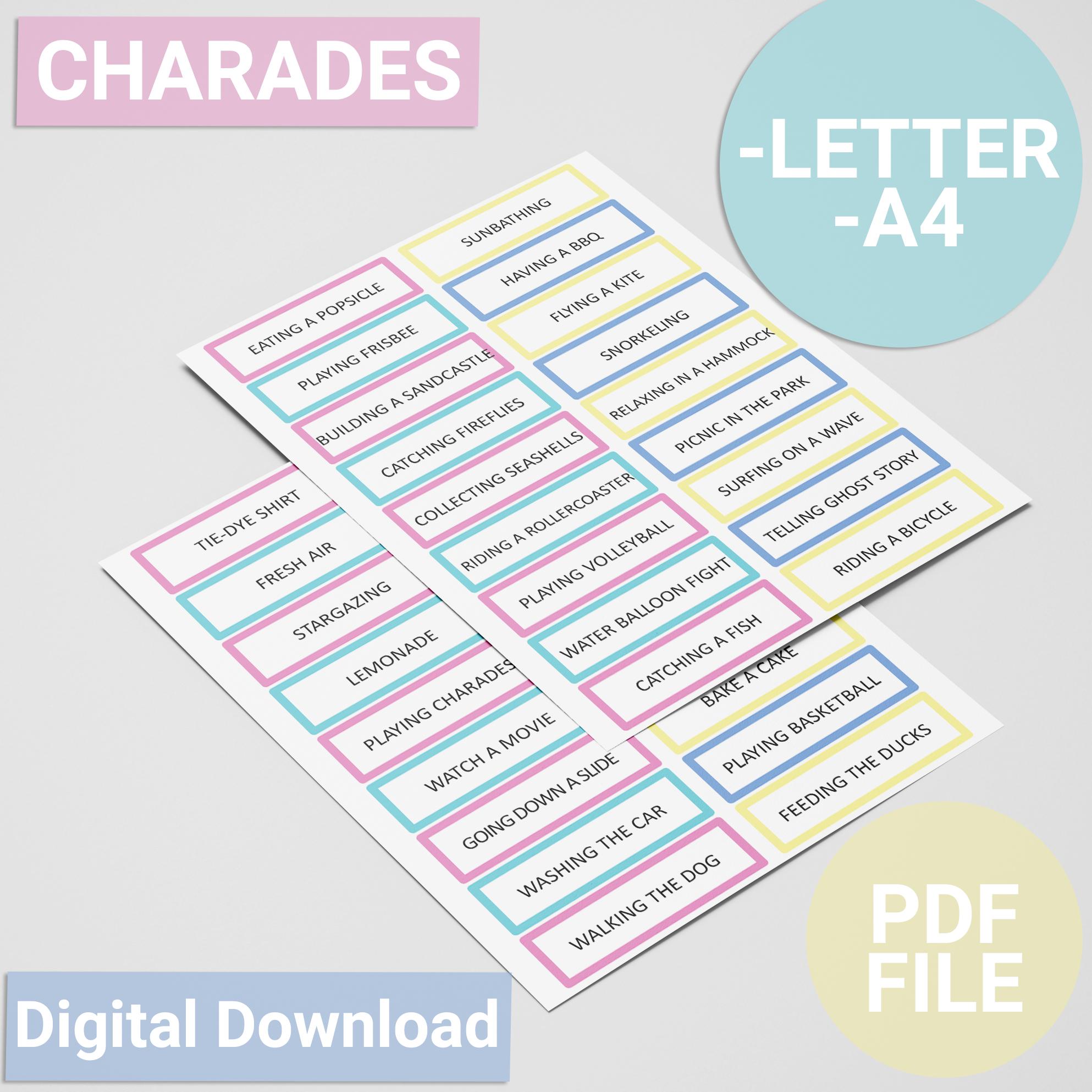 Summer Charades Game | Printable Summer Party Games | Family Summer ...