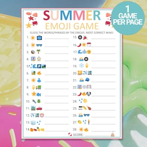 Summer Emoji Game | Summer Emoji Pictionary Game | Printable Summer ...