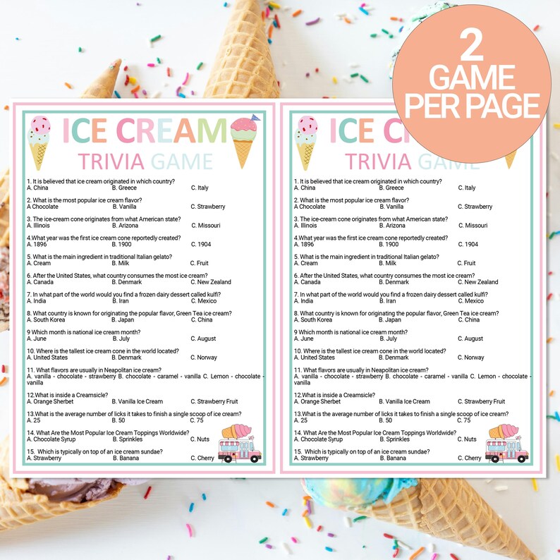 Ice Cream Trivia Game | Ice Cream Party Game | Printable Ice Cream Quiz ...