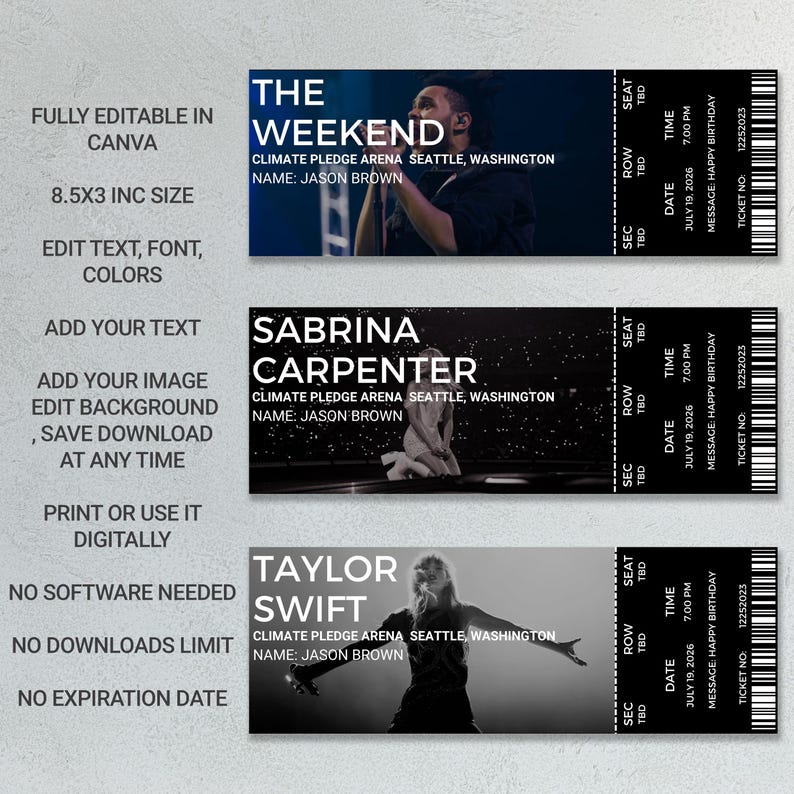 Editable Concert Ticket Template | Custom Concert Ticket | Personalized ...