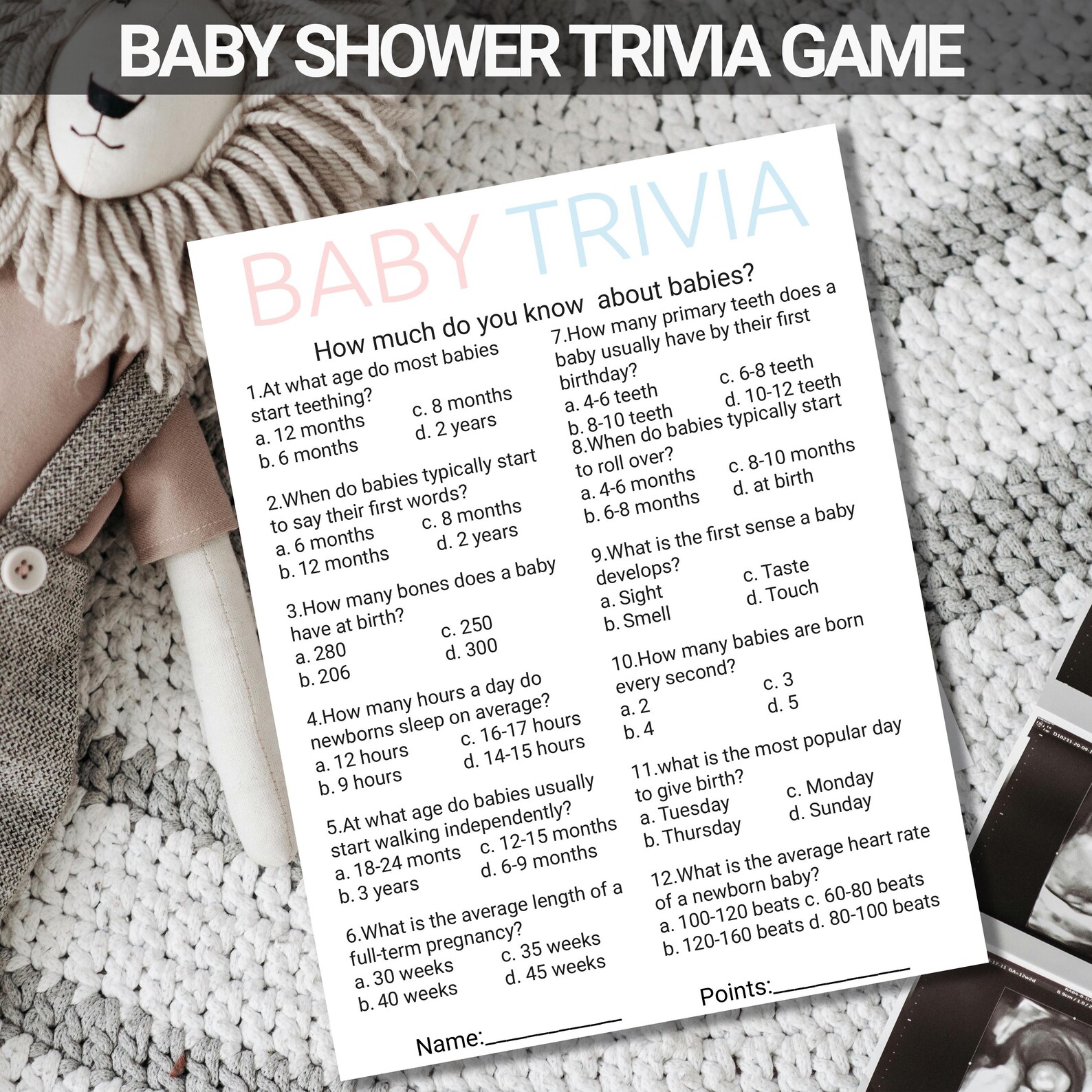 Baby Shower Trivia Game | Editable Baby Trivia Game | Custom Baby ...
