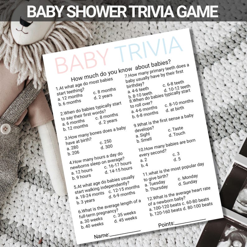 Baby Shower Trivia Game | Editable Baby Trivia Game | Custom Baby ...