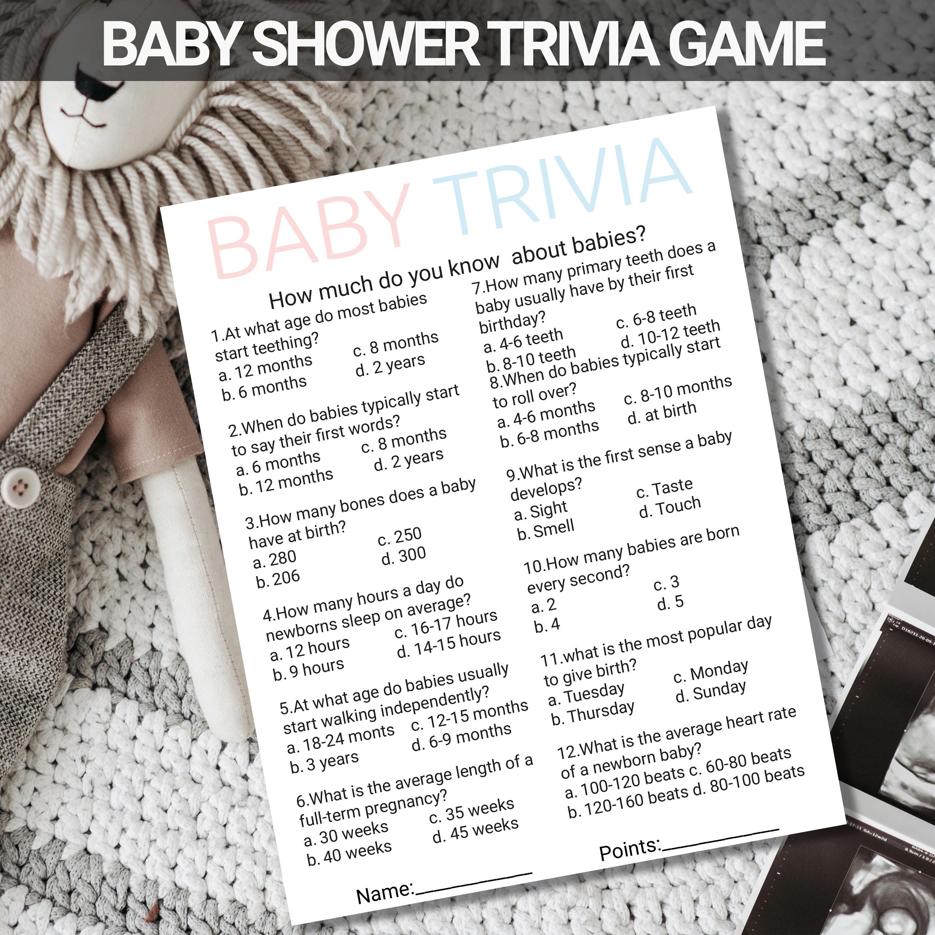 Baby Shower Trivia Game | Editable Baby Trivia Game | Custom Baby ...