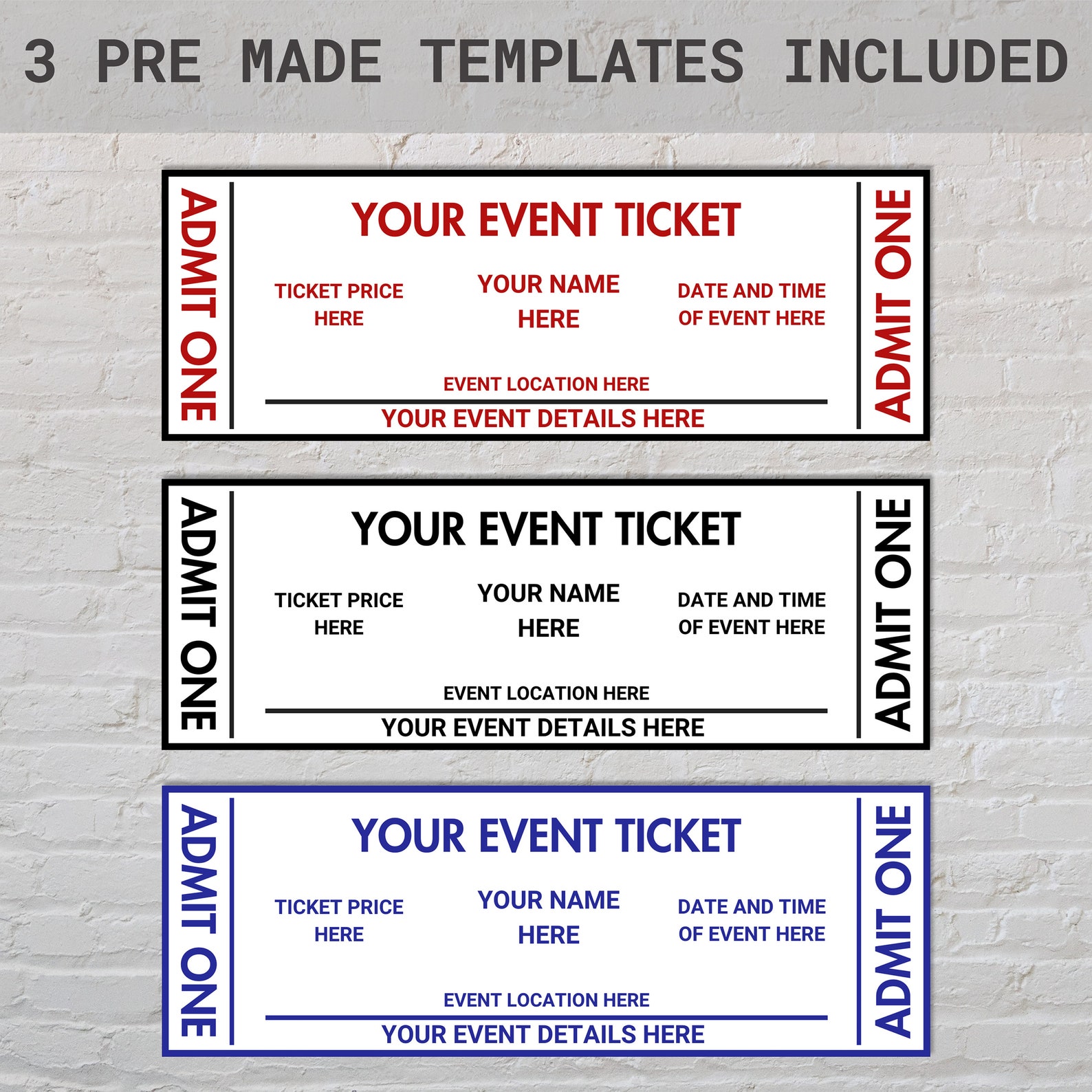 Editable Event Ticket Party Invitation Ticket Printable Event Ticket ...