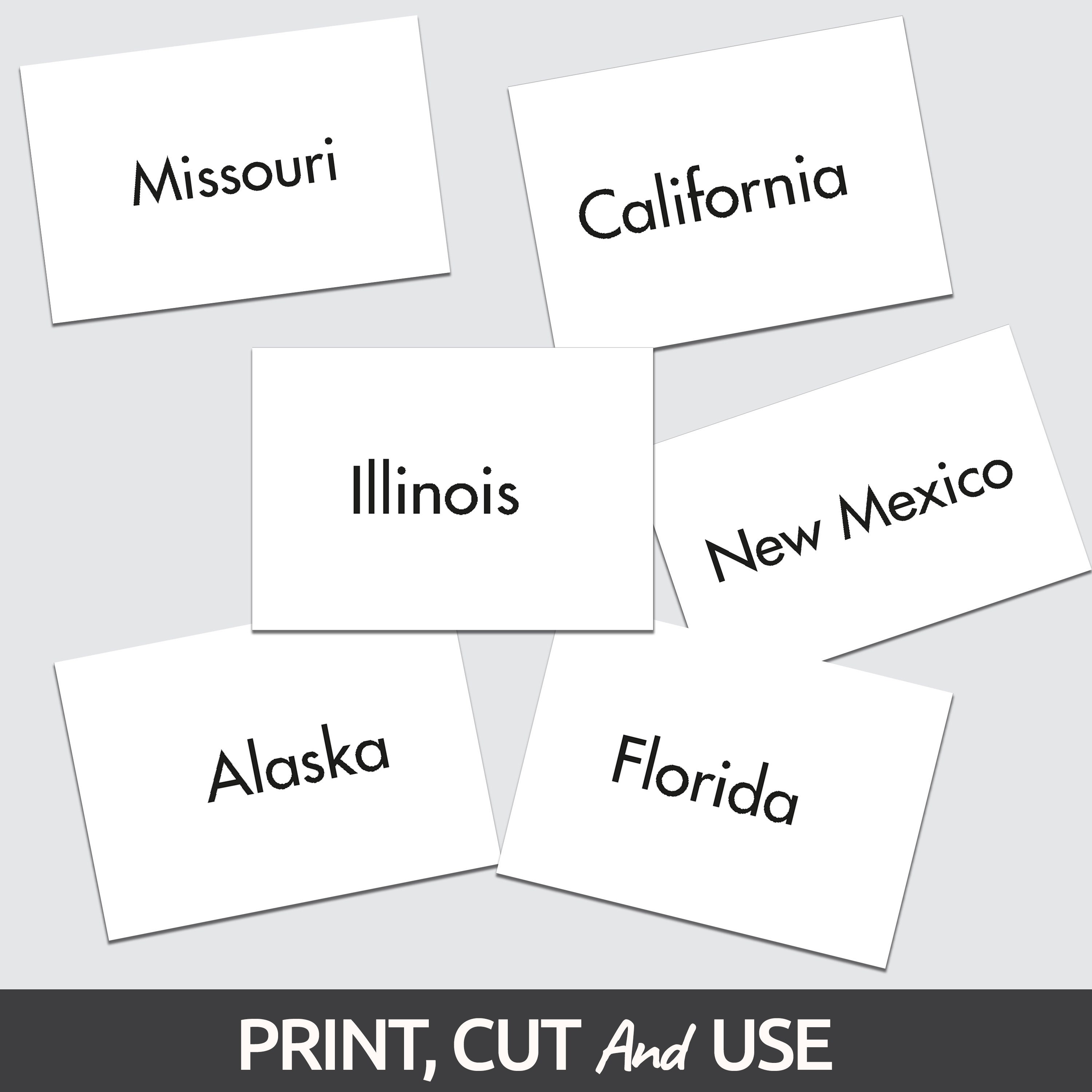 Printable US States and Capitals Flash Cards Educational Activities US ...