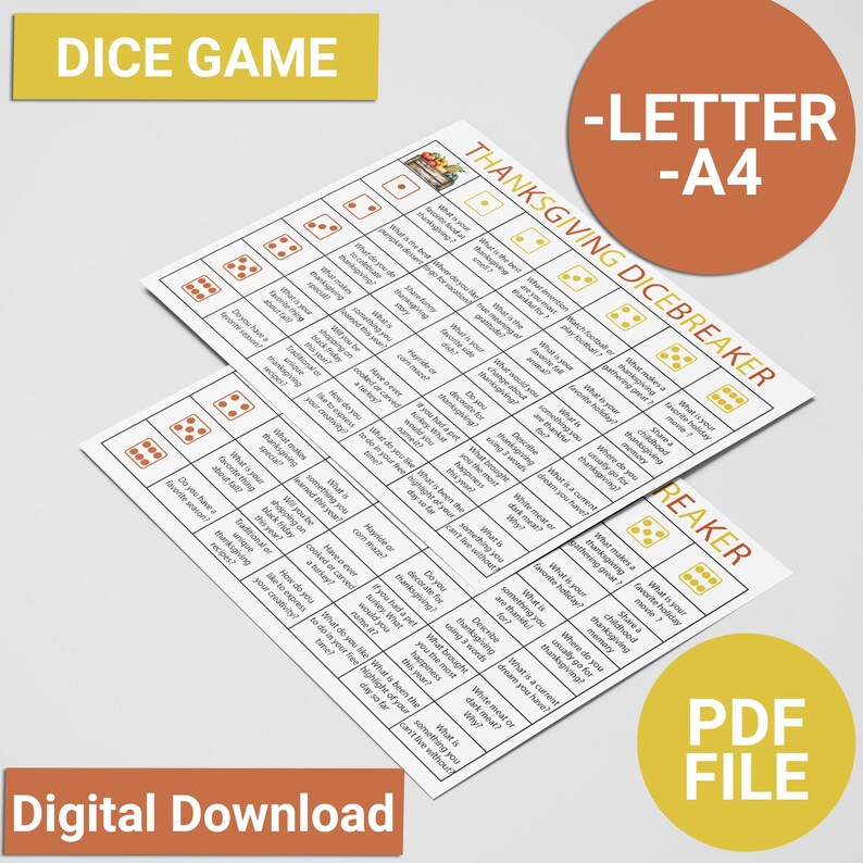 Thanksgiving Table Talk Dice Game | Thanksgiving Table Game ...