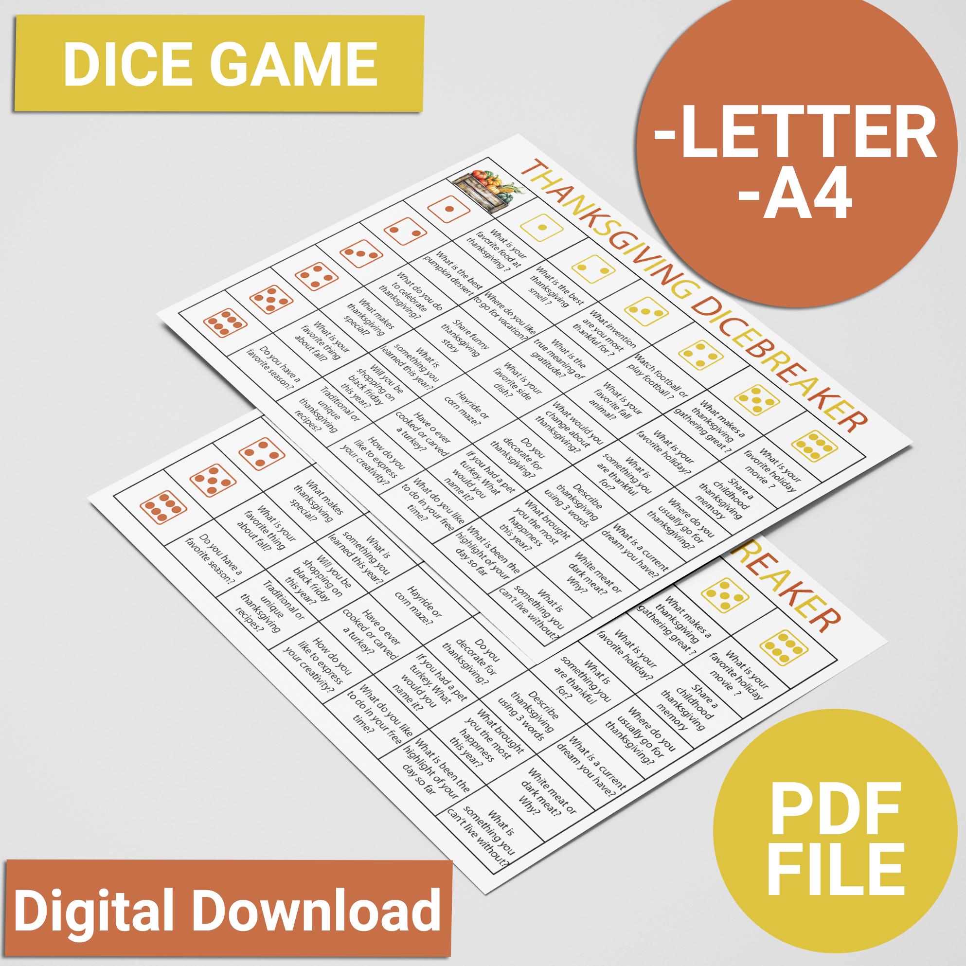 Thanksgiving Table Talk Dice Game | Thanksgiving Table Game ...