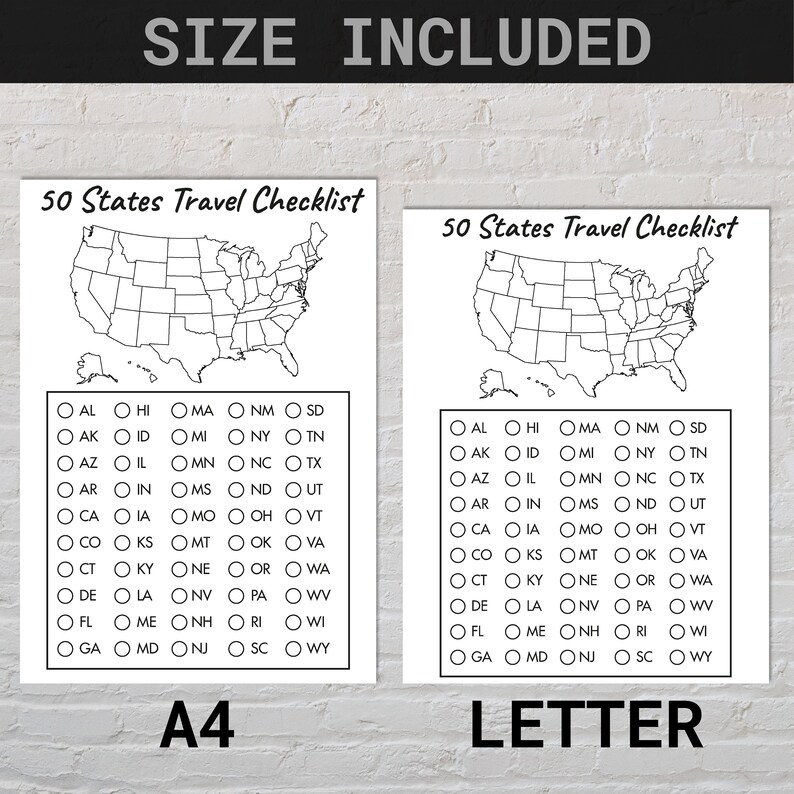 50 US States Checklist 50 States Challenge United States Map Planner ...