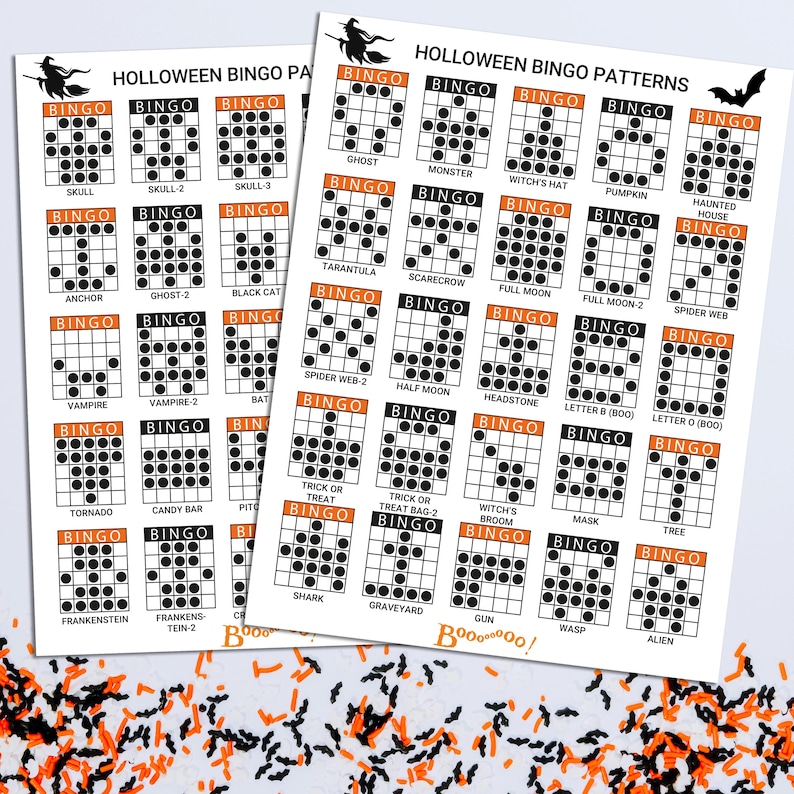 Halloween Bingo Patterns | Printable Halloween Bingo Party Game | 50 ...