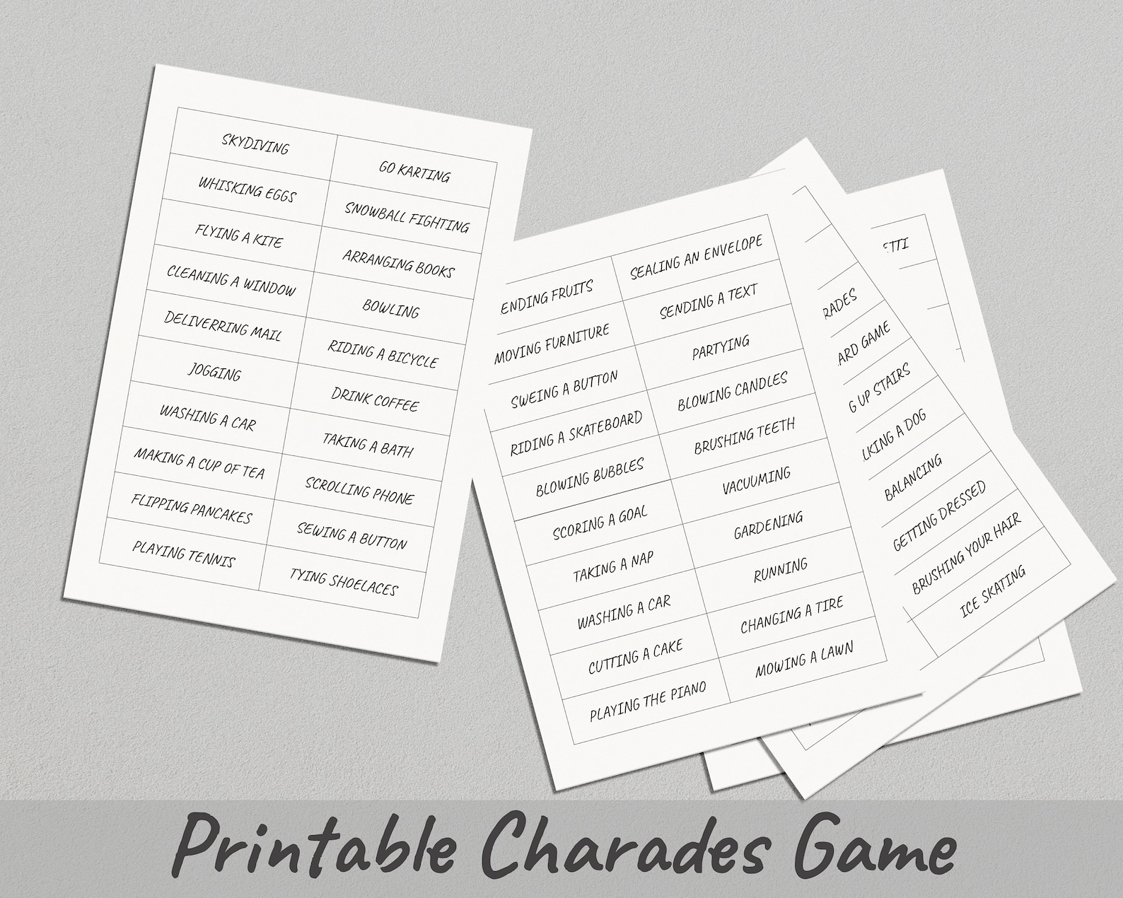 Printable Charades Game | Family Charades Game | Printable Charades for ...
