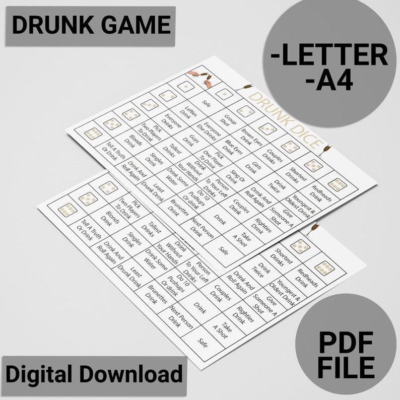 Printable Drunk Dice Game | Drinking Game for Adults | Drinking Dice ...
