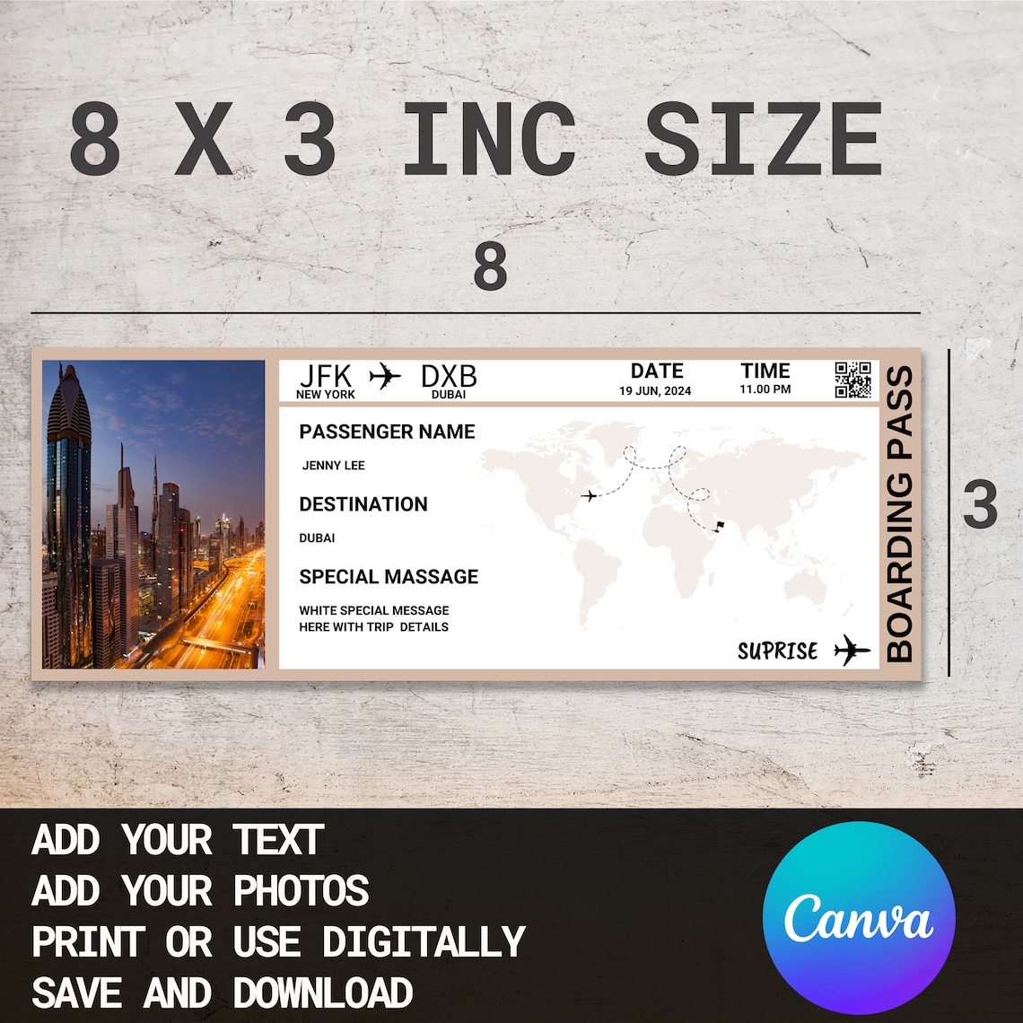Editable Boarding Pass Template | Printable Airline Ticket | Boarding ...
