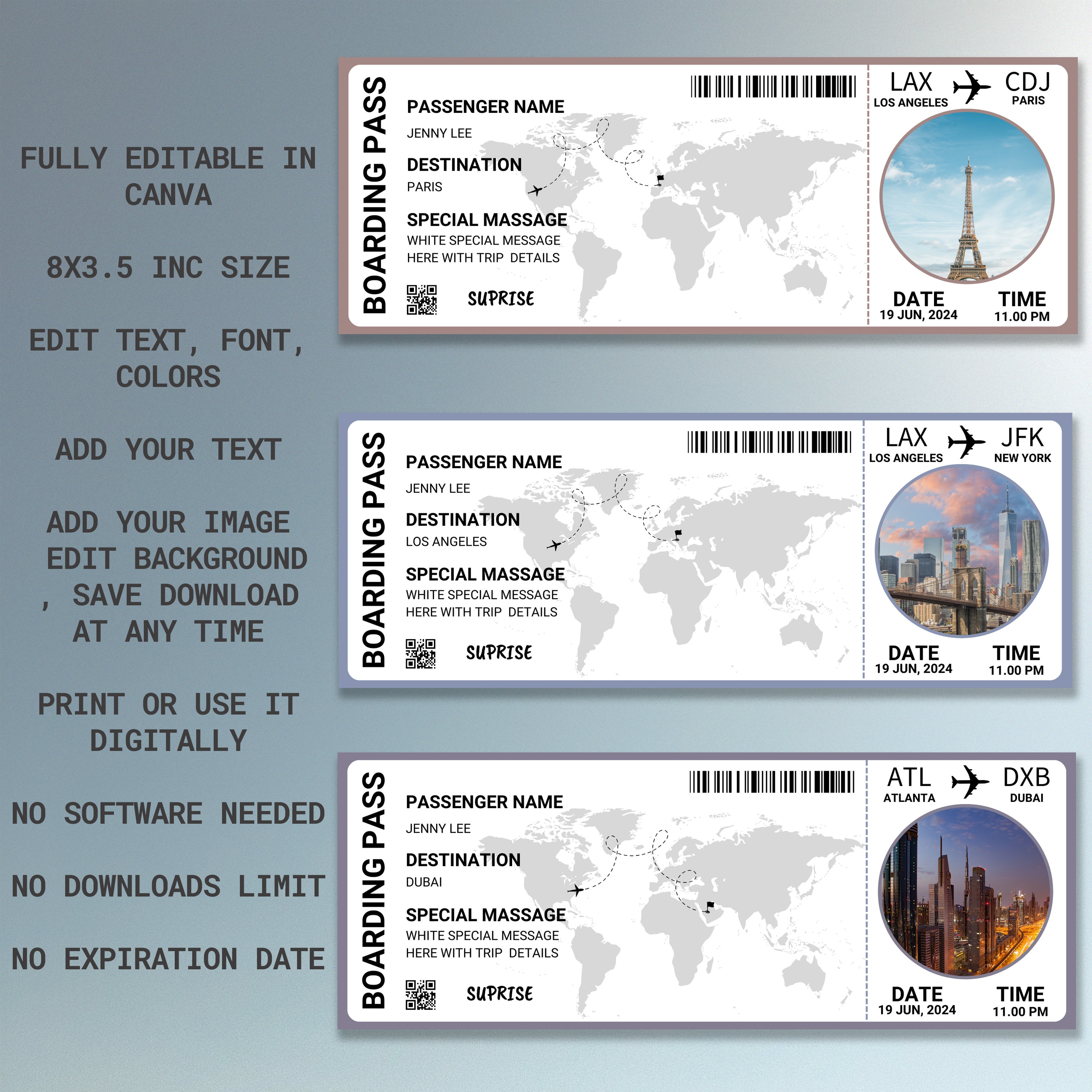 Editable Boarding Pass Template | Printable Airline Ticket | Boarding ...