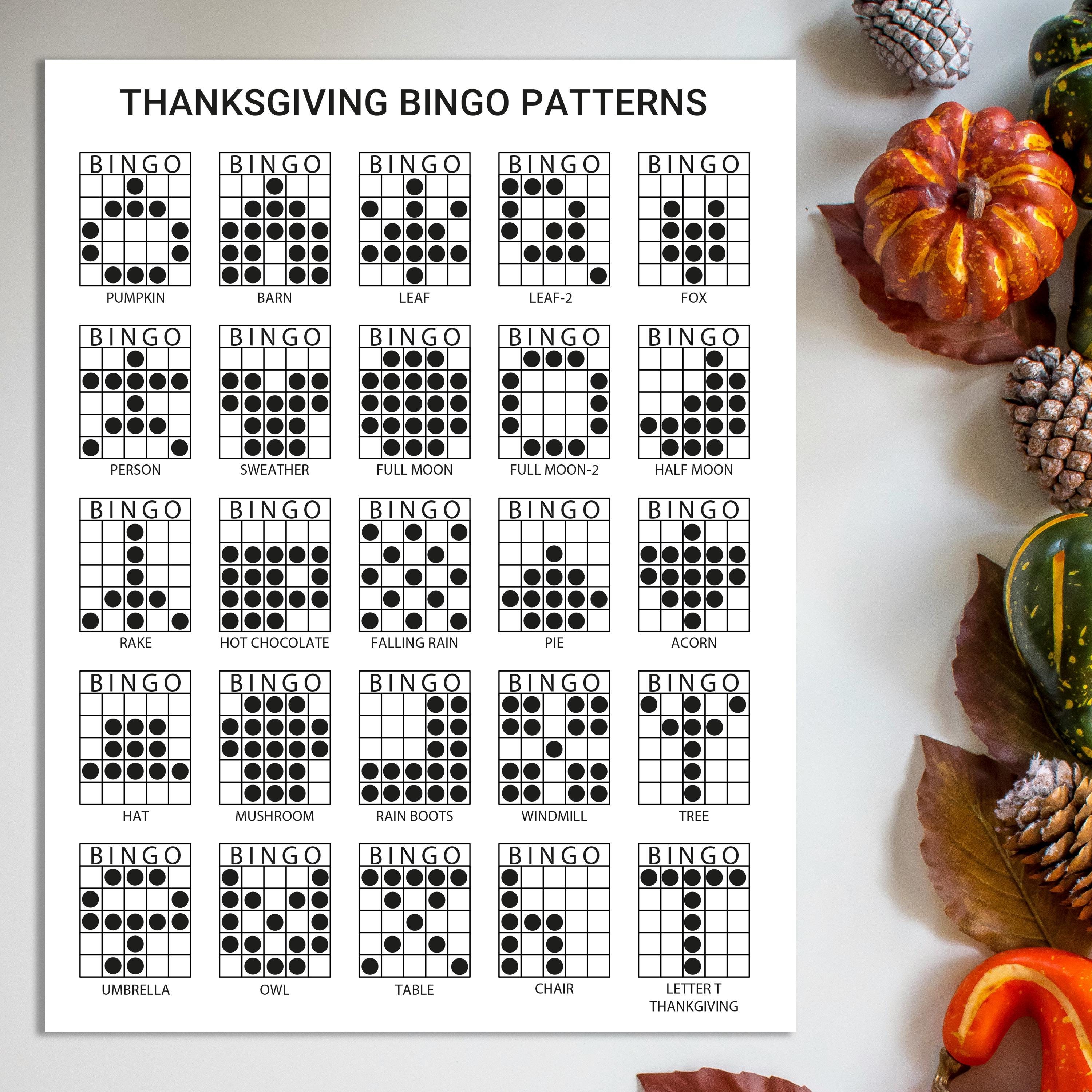 Thanksgiving Bingo Patterns | Printable Thanksgiving Bingo Party Game ...