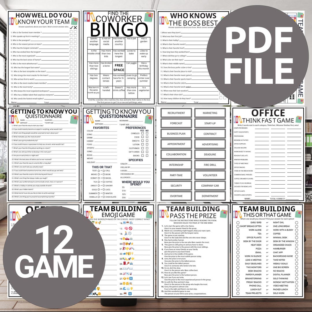 Printable Office Games Bundle | Office Games Team Building Games for ...