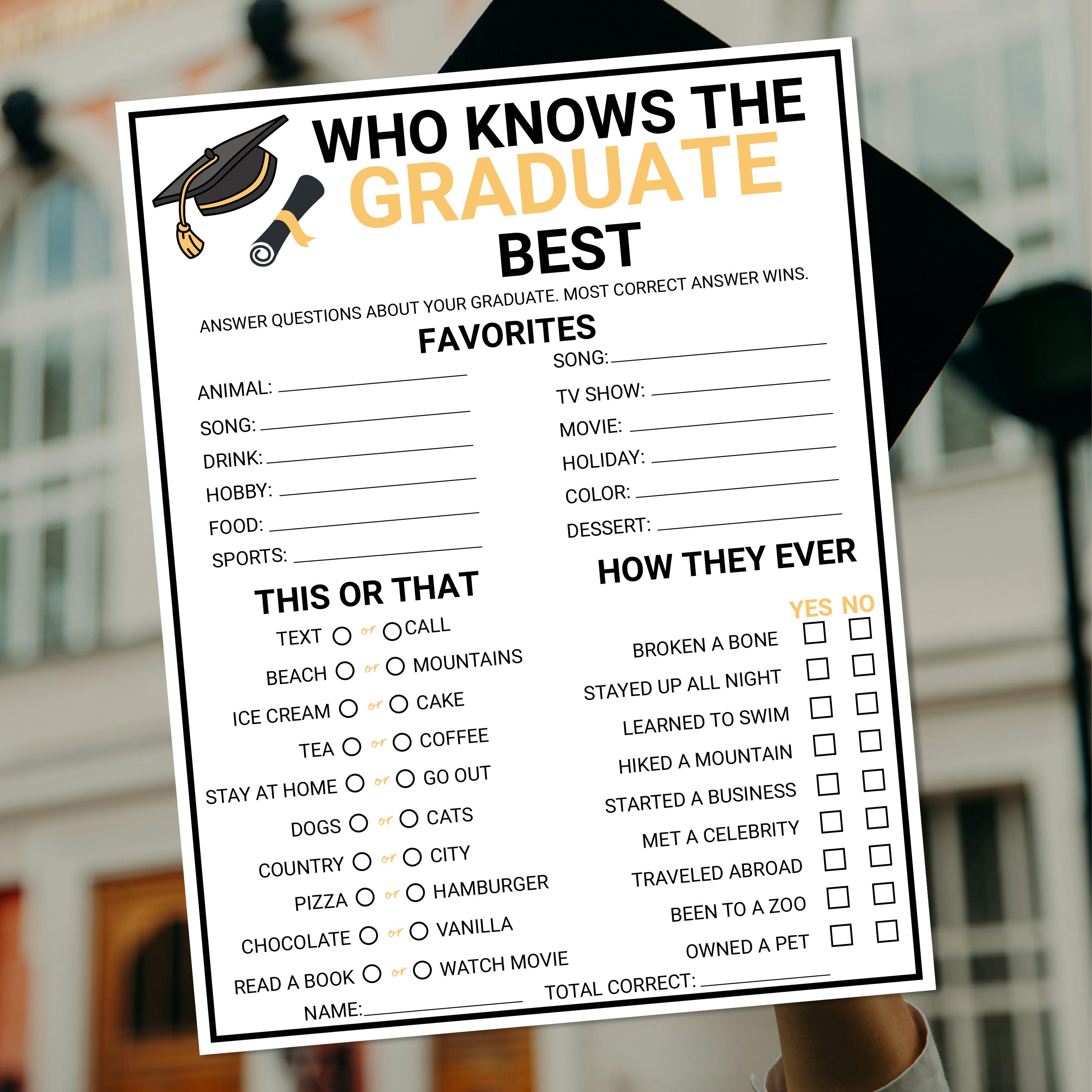 Graduation Game | Who Knows the Graduate Best | Printable Graduation ...