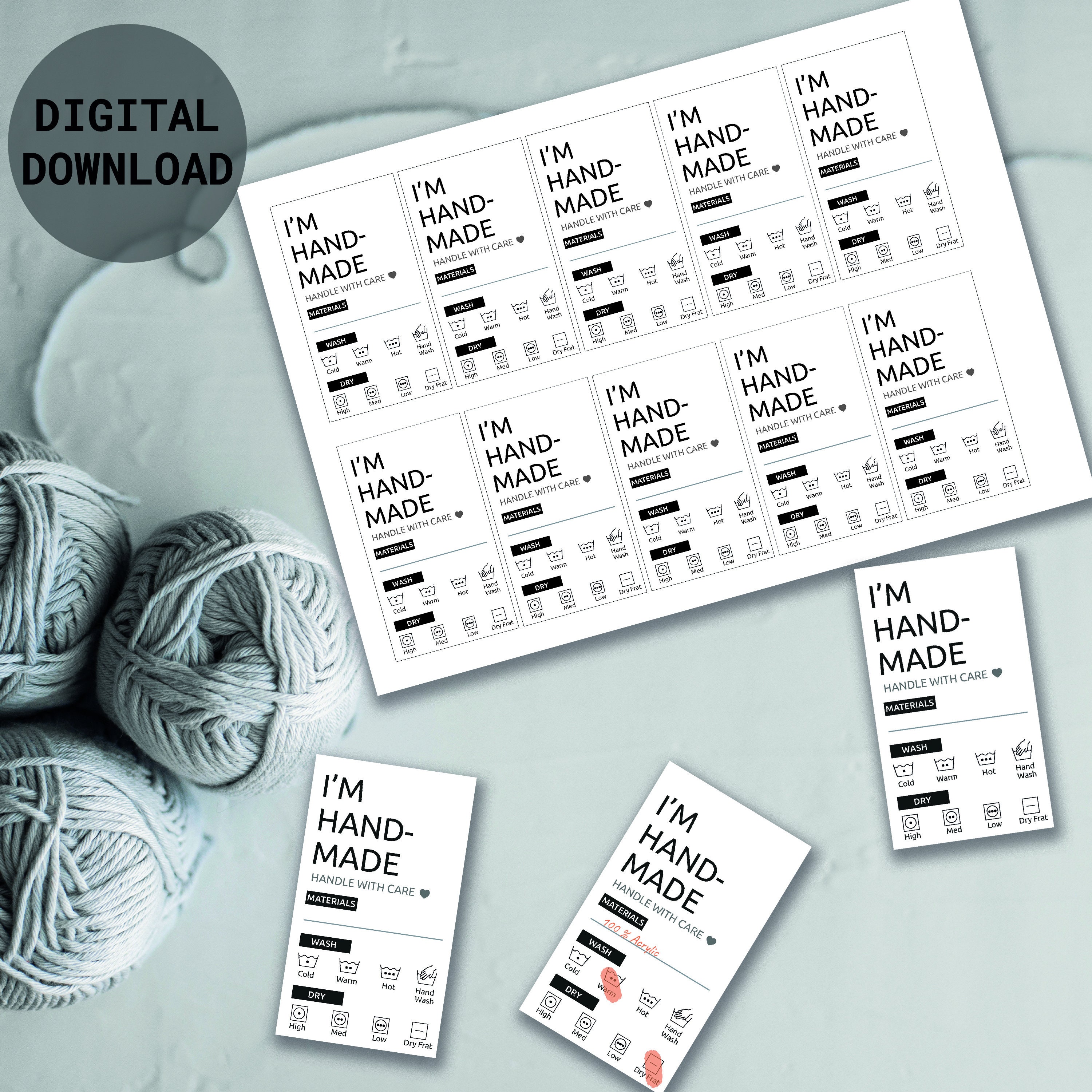 Printable Care Tags Labels Washing Instructions Card Apparel Care ...
