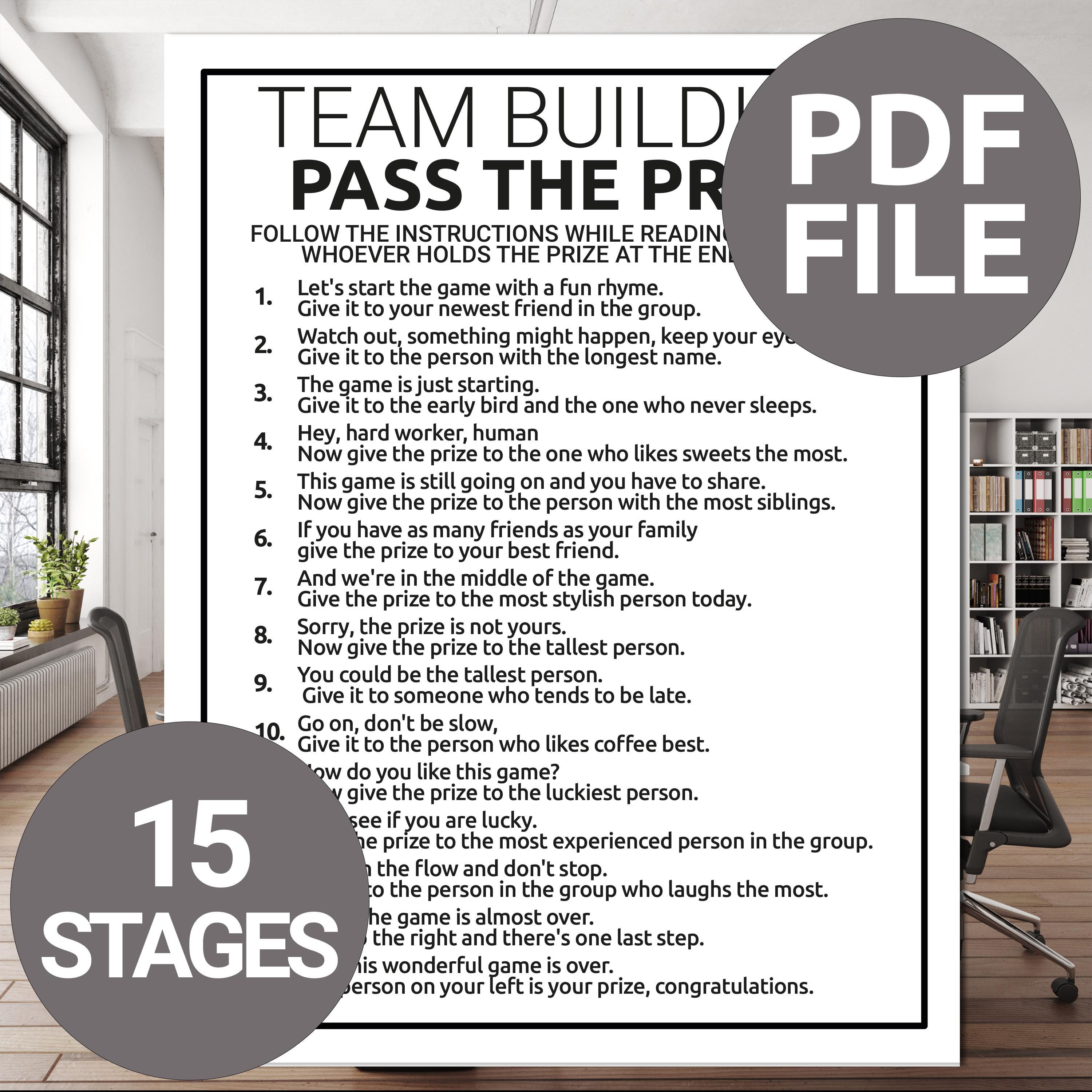 Team Building Games | Team Building Pass the Prize Game | Office Team ...