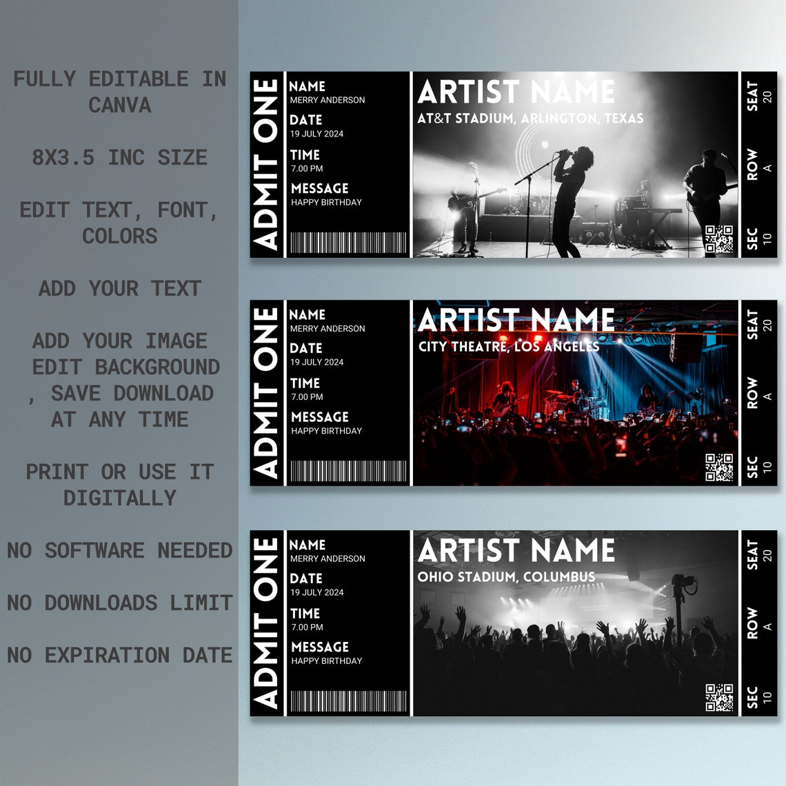 Editable Concert Ticket Template Custom Concert Ticket Personalized ...