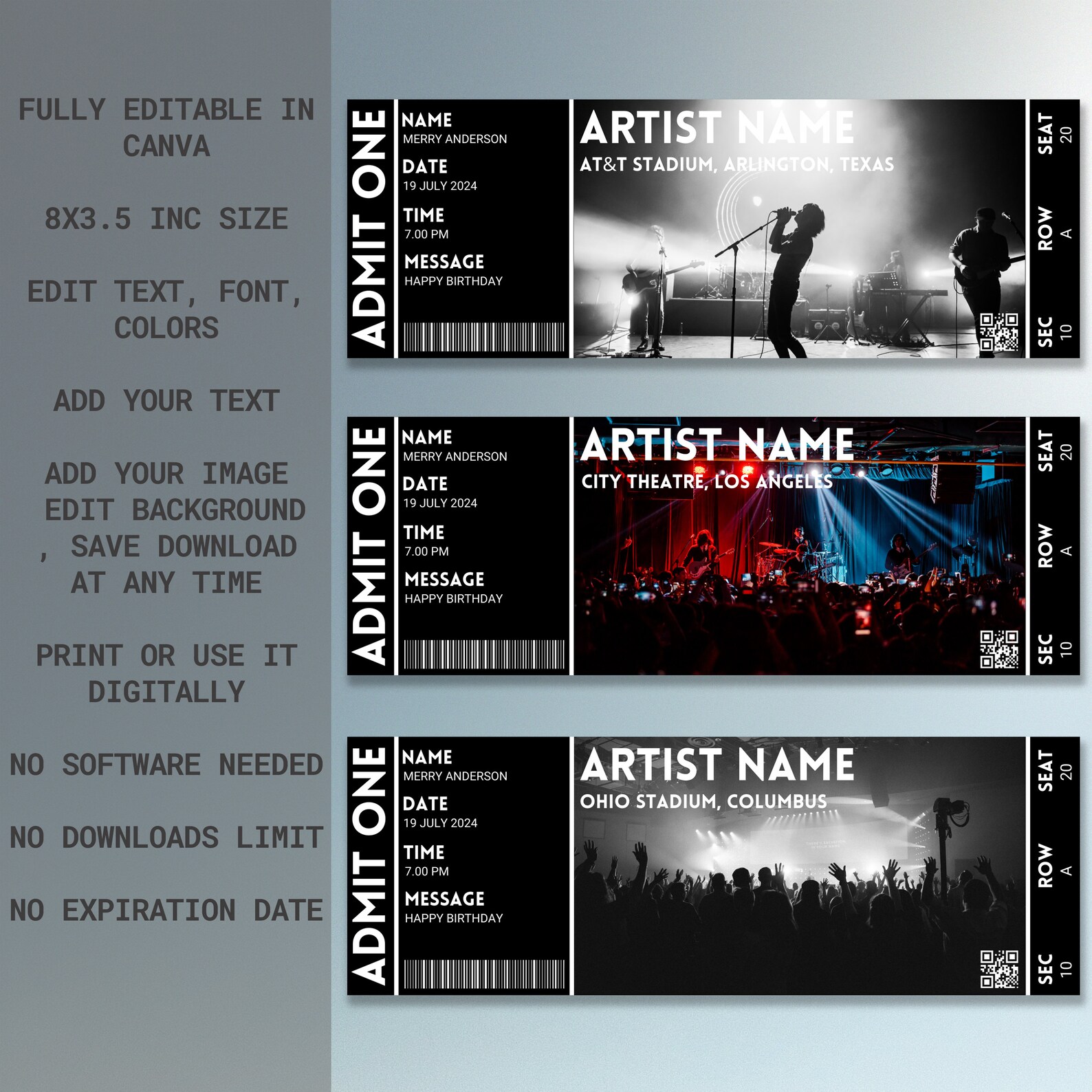 Editable Concert Ticket Template Custom Concert Ticket Personalized Event Ticket Custom Concert ...