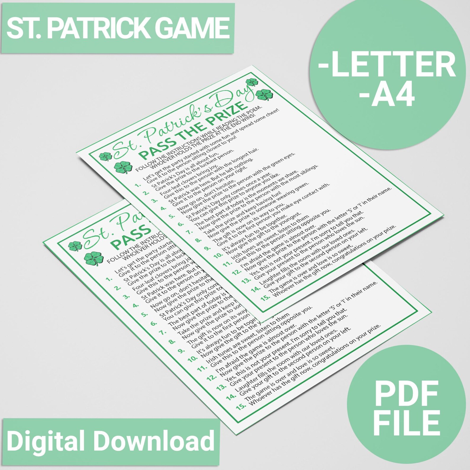 St. Patrick's Pass the Prize Game | St. Patrick Day Games | Printable ...
