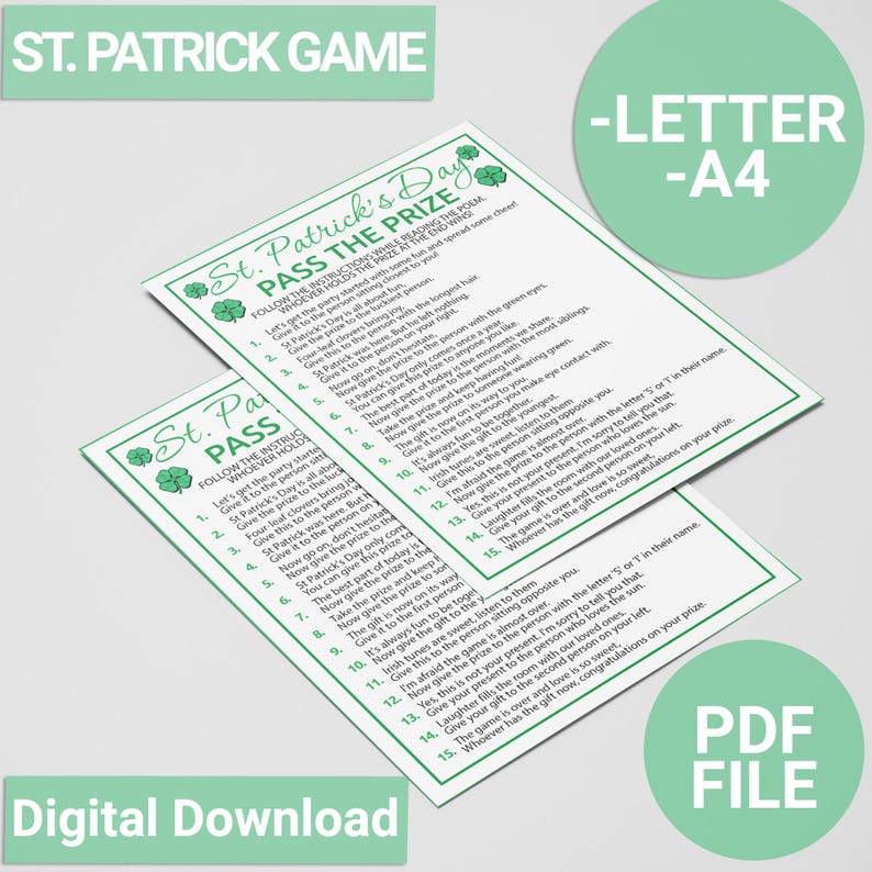 St. Patrick's Pass the Prize Game | St. Patrick Day Games | Printable ...