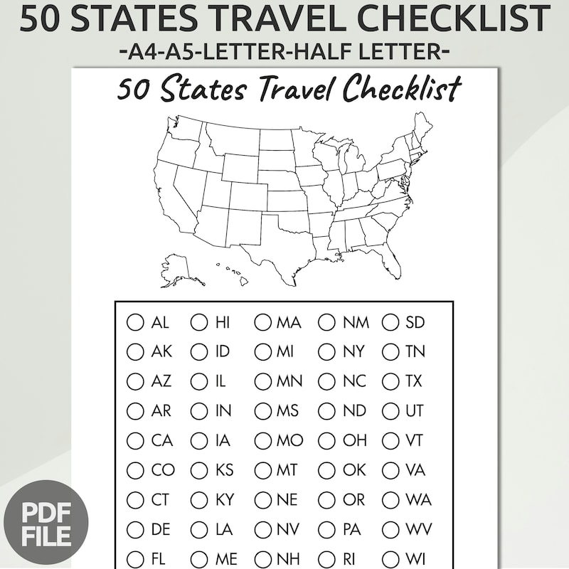 50 States Checklist - Etsy