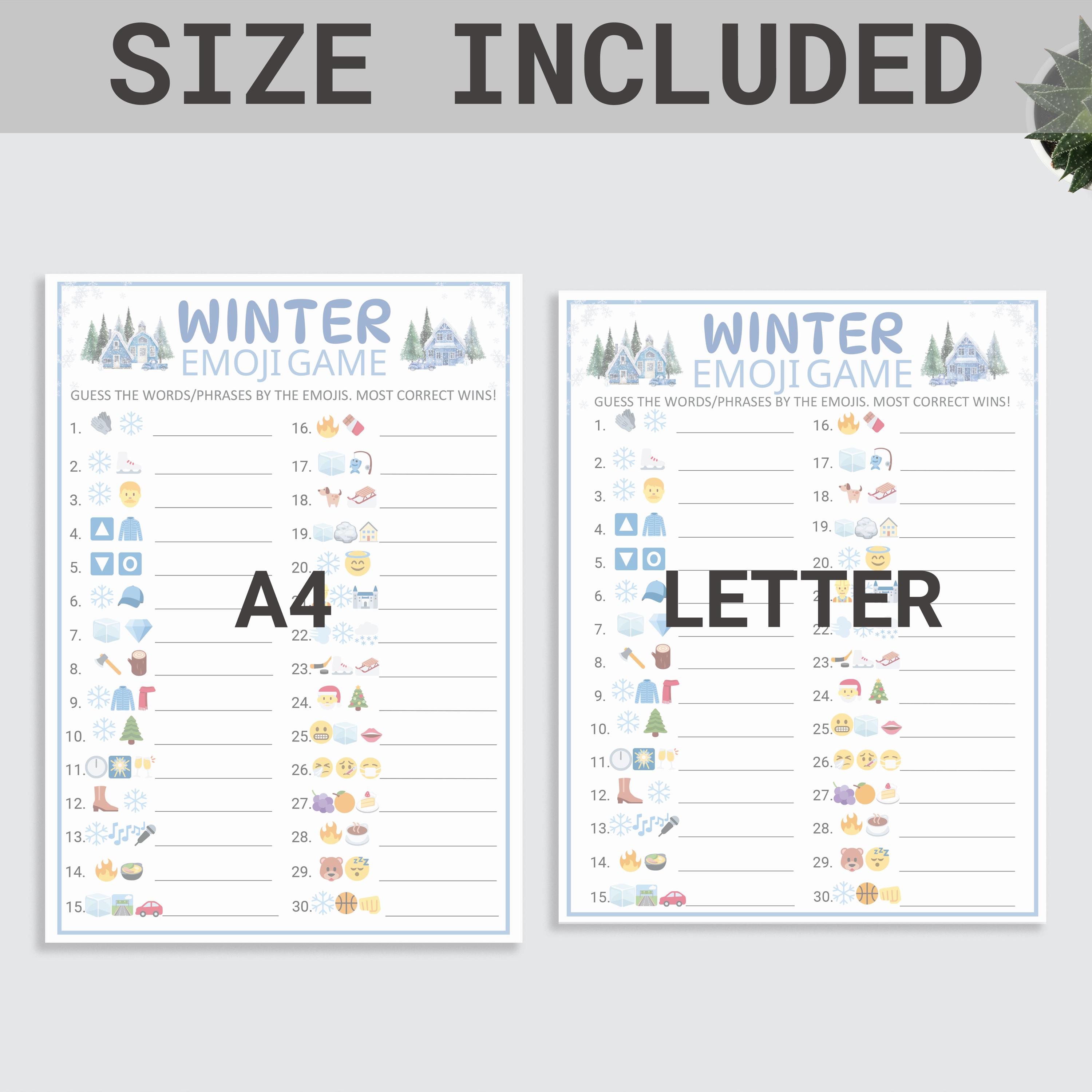 Winter Emoji Game | Winter Emoji Pictionary Game | Fun Printable Winter ...