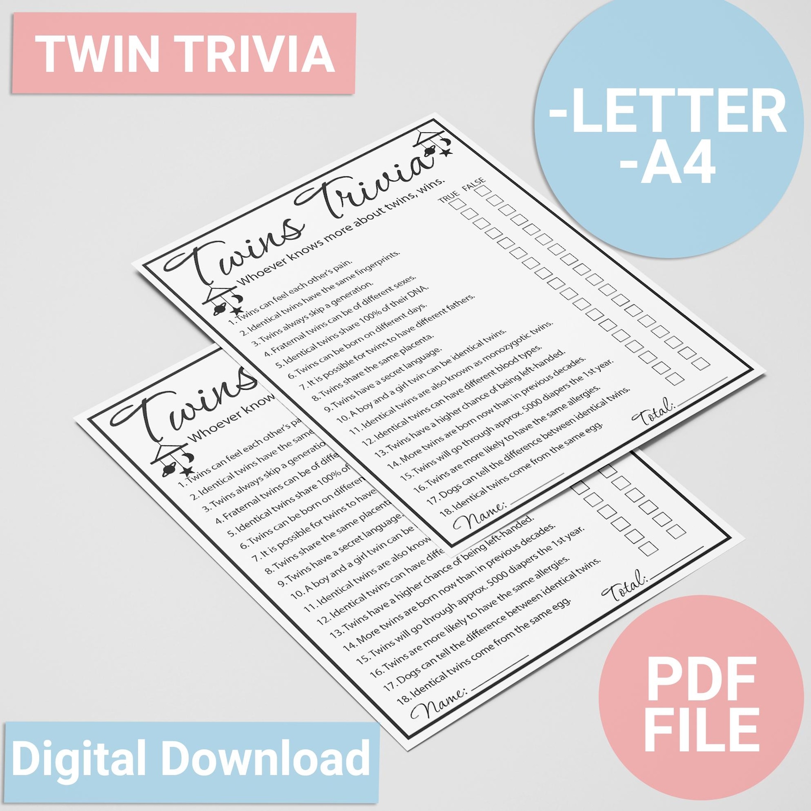 Twins Trivia Game | Twins Trivia for Baby Showers | Printable Twin Baby ...