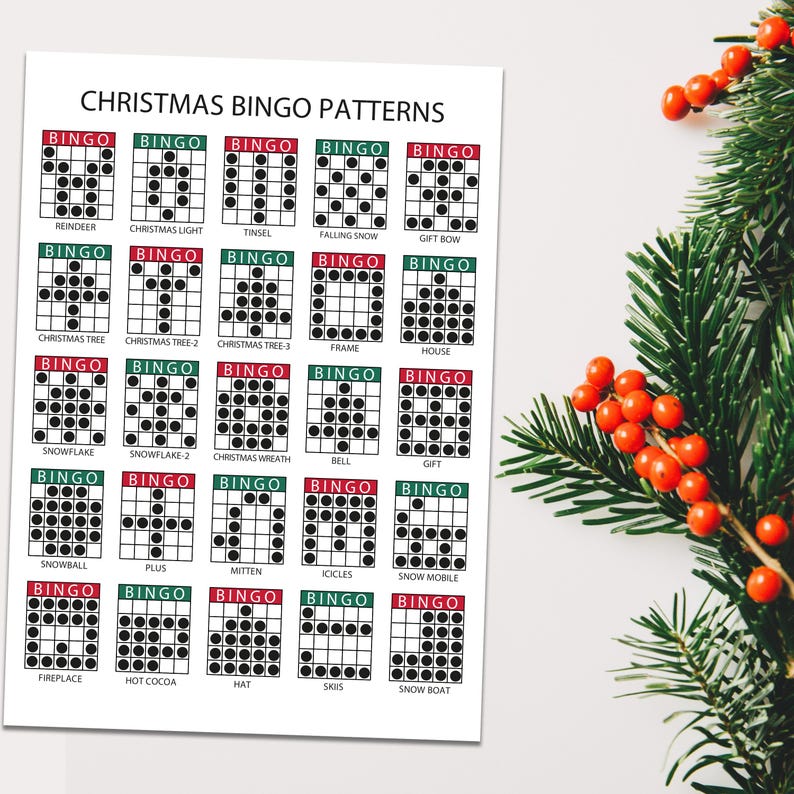 Christmas Bingo Patterns | Printable Christmas Bingo Party Game | 50 ...