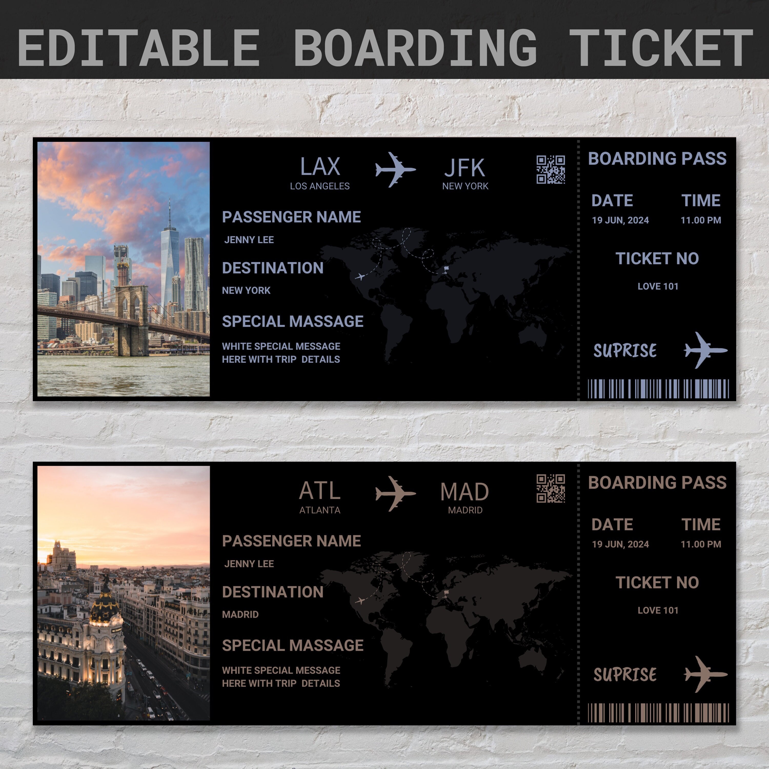 Bearbeitbare Bordkartenvorlage | Druckbare Flugticket | Bordkarte ...