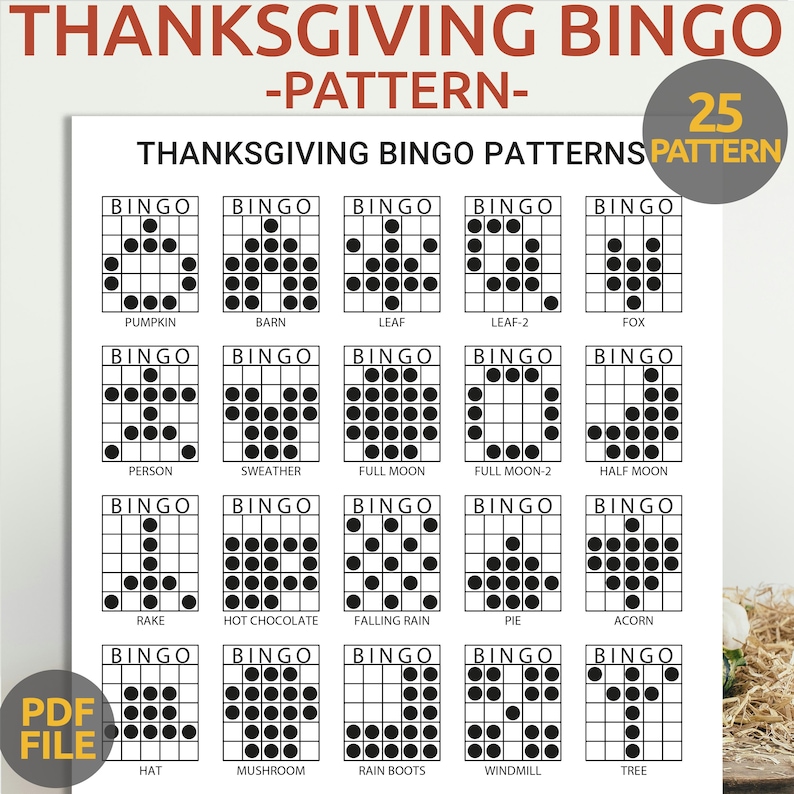 Thanksgiving Bingo Patterns | Printable Thanksgiving Bingo Party Game ...