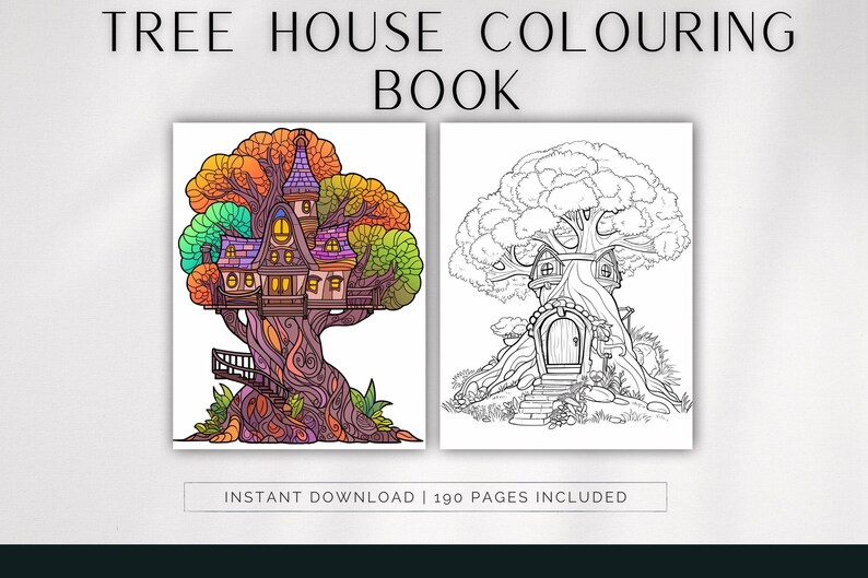 Treehouse Coloring Book Printable PDF Treehouse Coloring Page Enchanted ...