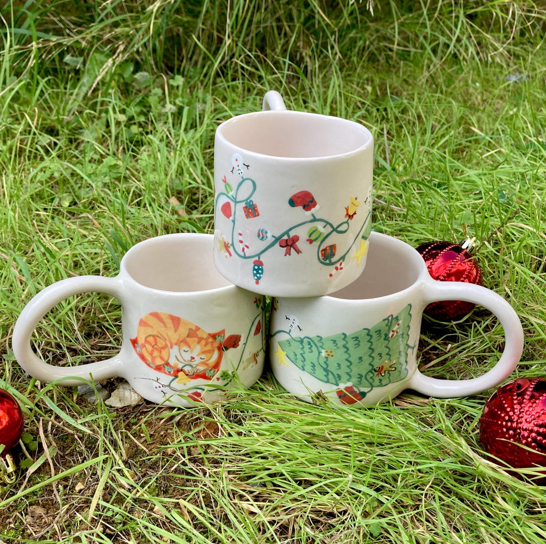 Funny Cat Lover Mug, Naughty Cat Knocking Christmas Tree, Handmade ...