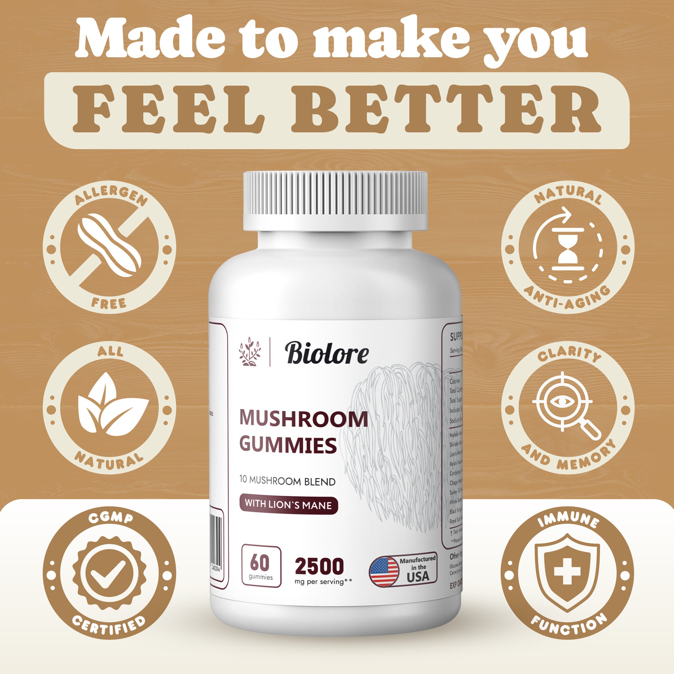 Biolore Mushroom Complex Gummies | 10 Mushrooms: Chaga, Lion's Mane, Reishi, Cordyceps | Brain ...