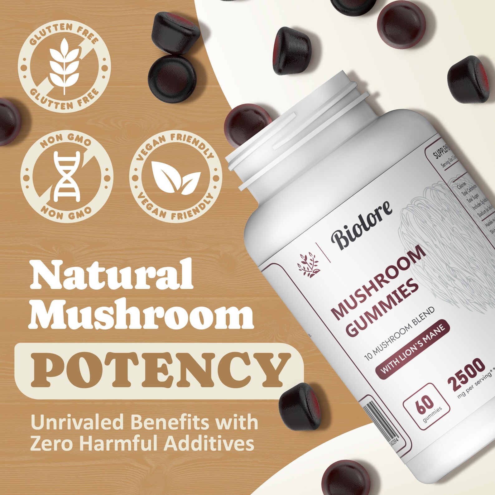 Biolore Mushroom Complex Gummies | 10 Mushrooms: Chaga, Lion's Mane, Reishi, Cordyceps | Brain ...