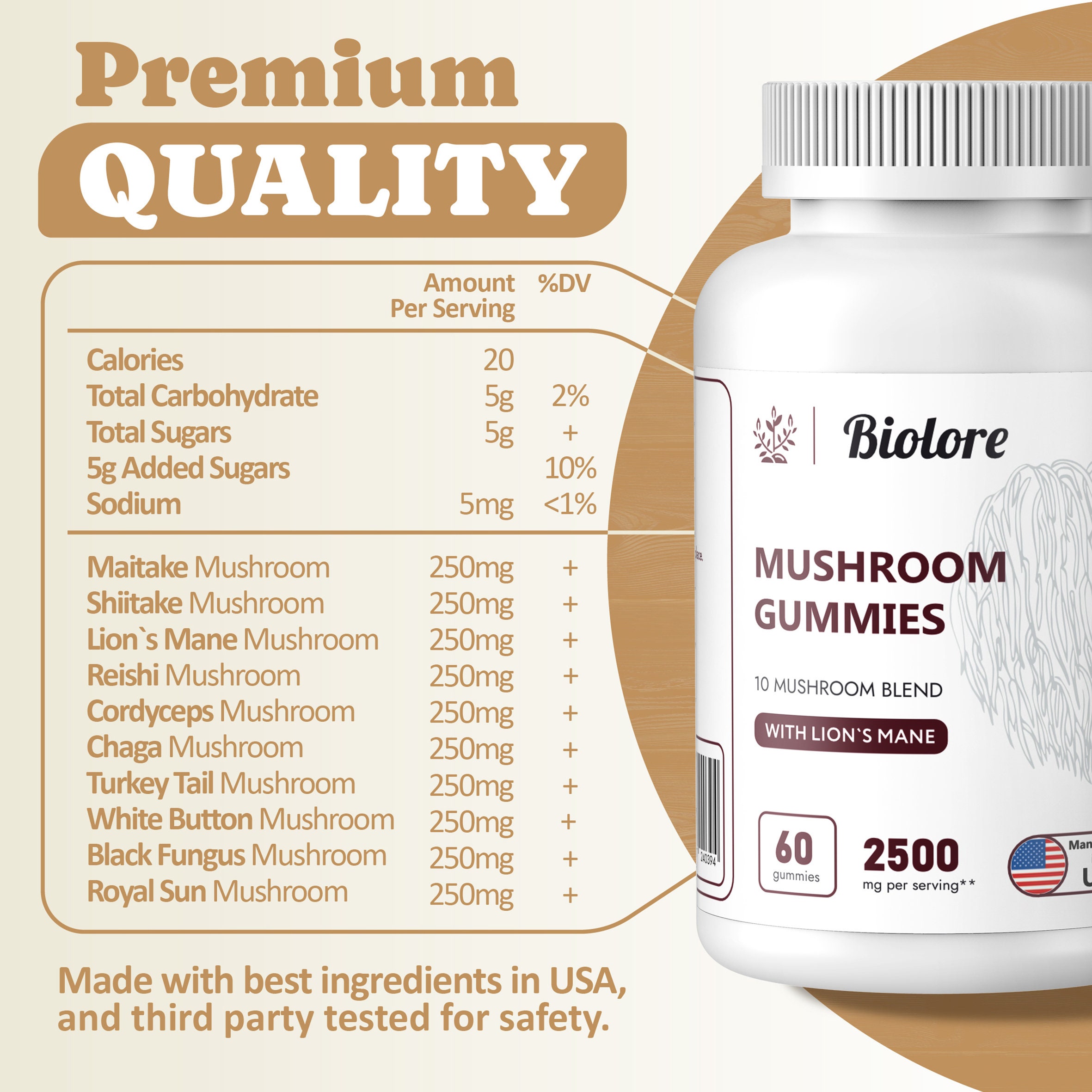 Biolore Mushroom Complex Gummies | 10 Mushrooms: Chaga, Lion's Mane, Reishi, Cordyceps | Brain ...