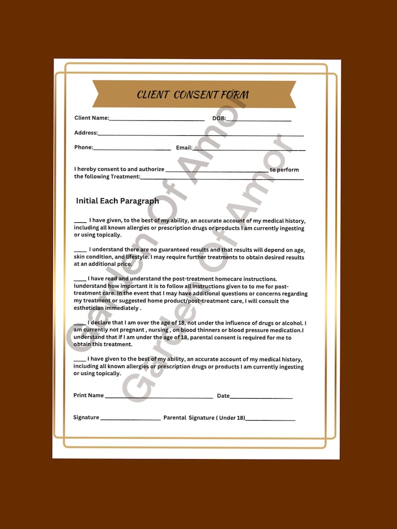 Editable Elegant Gold Frame Esthetic Consent Form - Etsy