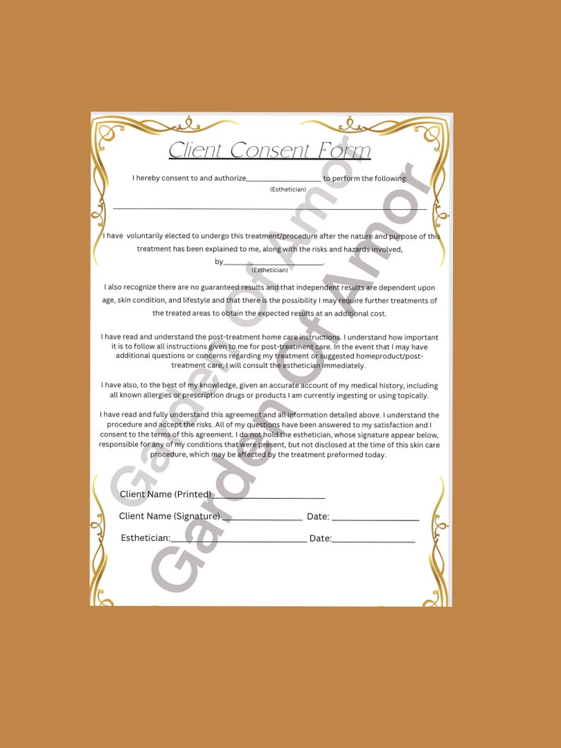 Editable Elegant Gold Frame Esthetic Consent Form - Etsy