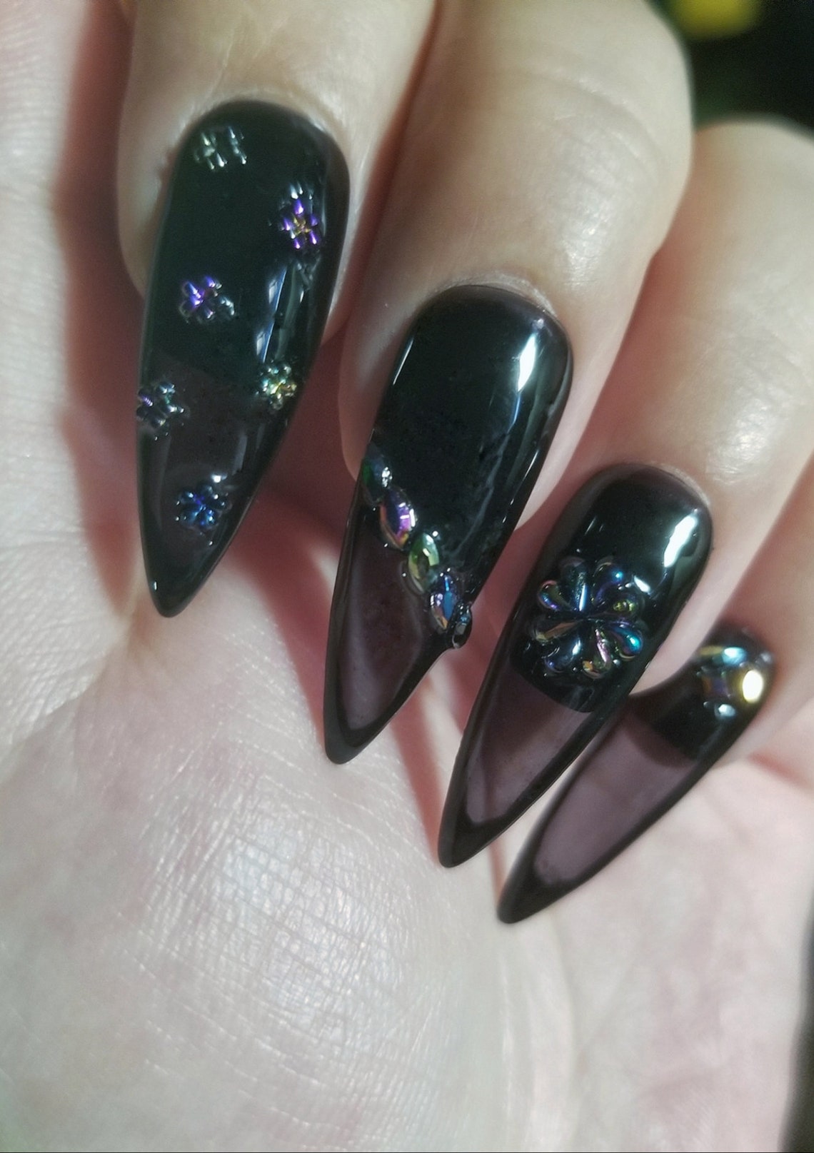 Sheer Black Jelly Press on Nails Transparent Black Nails Jelly Black ...