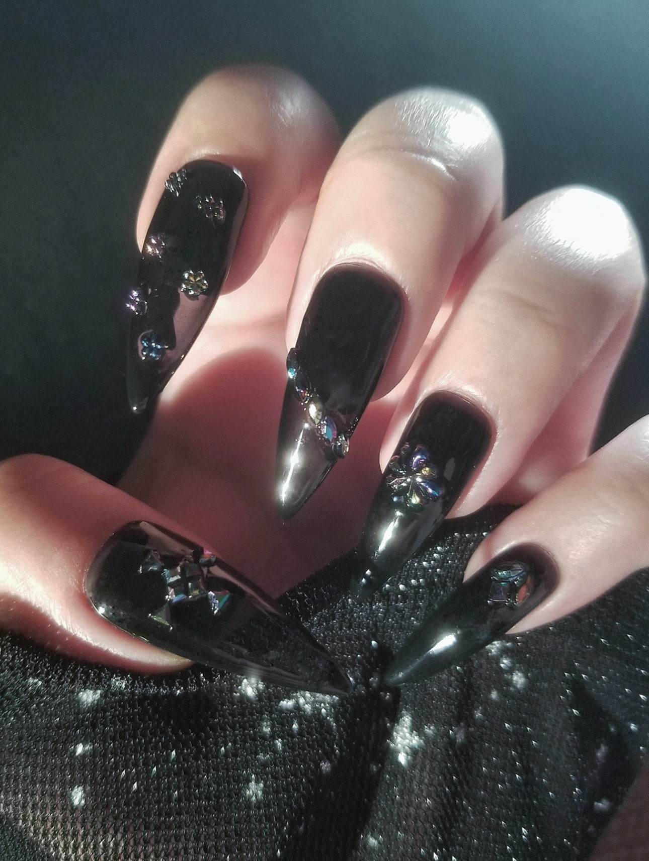 Sheer Black Jelly Press on Nails Transparent Black Nails Jelly Black ...